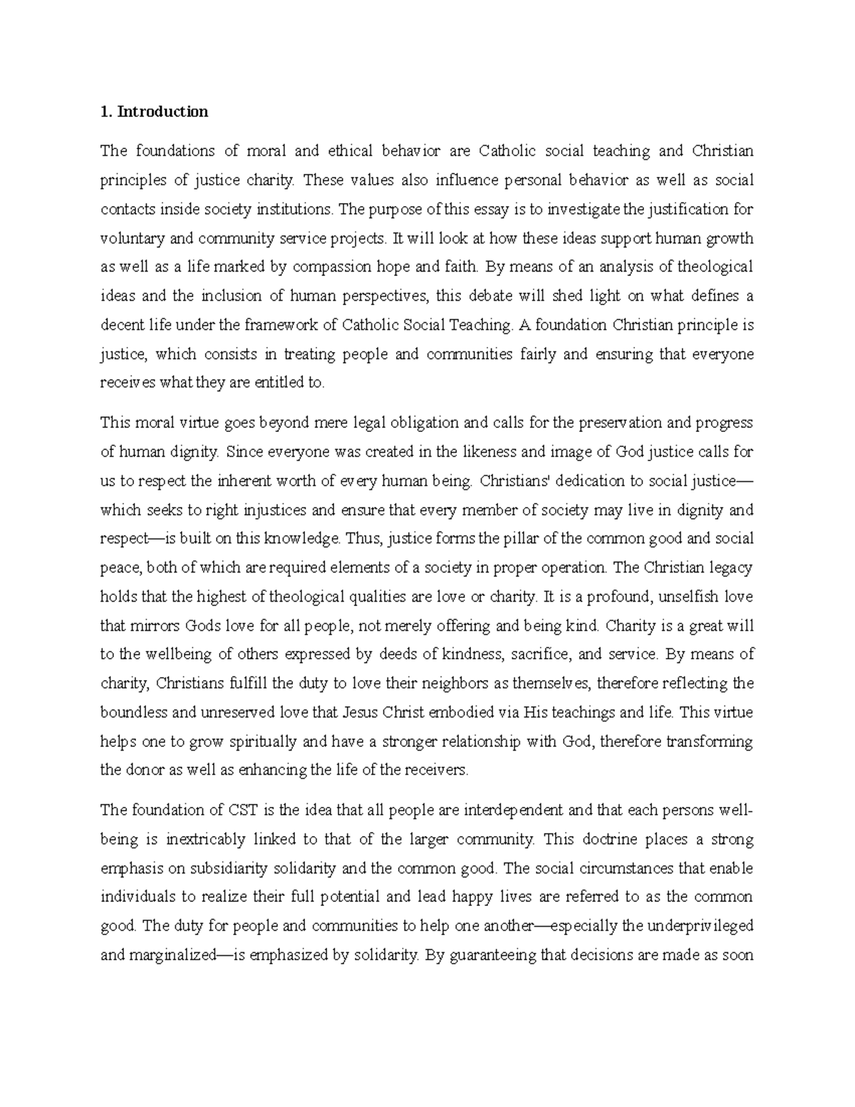 Assessment of the principles of Justice, Charity, and Catholic Social ...