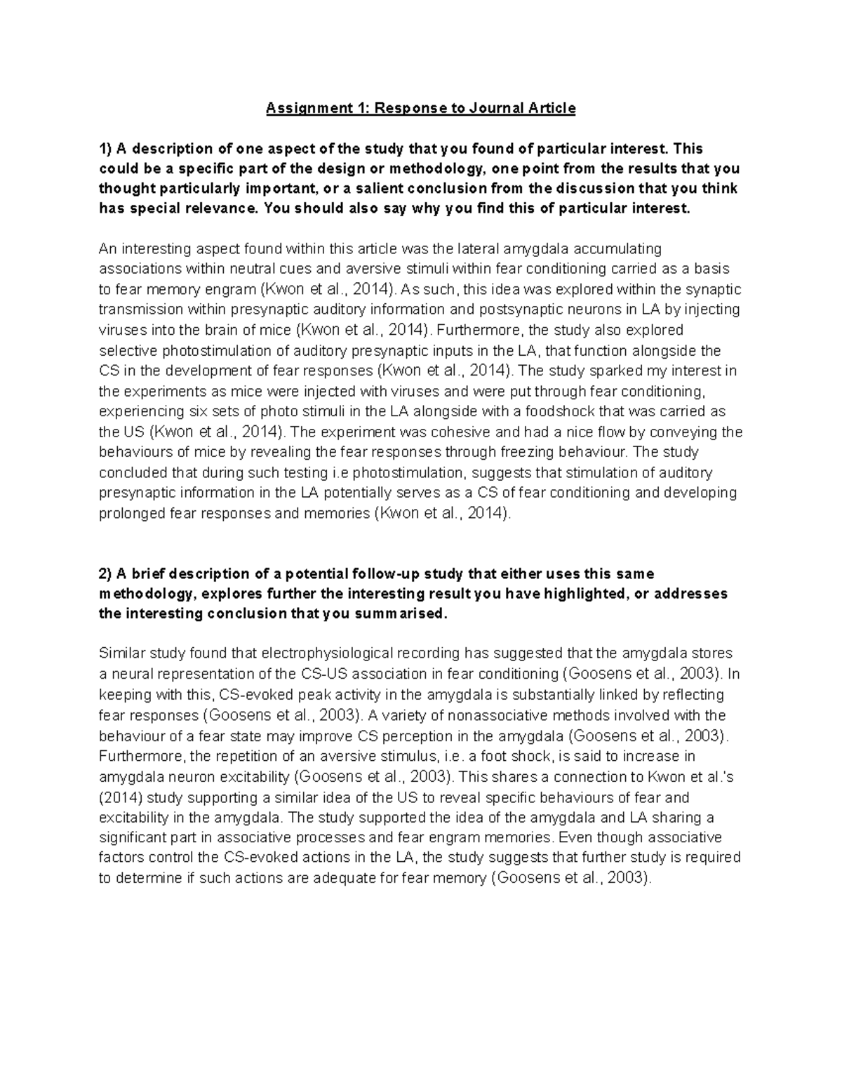 Assignment 1 for 3051 - Assignment 1: Response to Journal Article A ...