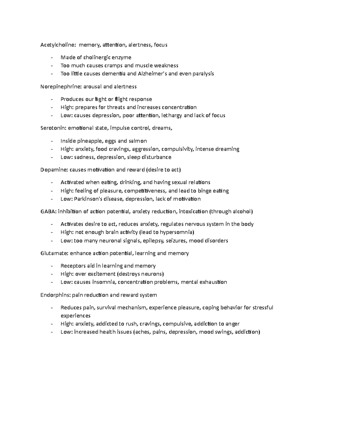 Document 15 - Psychology notes chapter 1 - Acetylcholine: memory ...