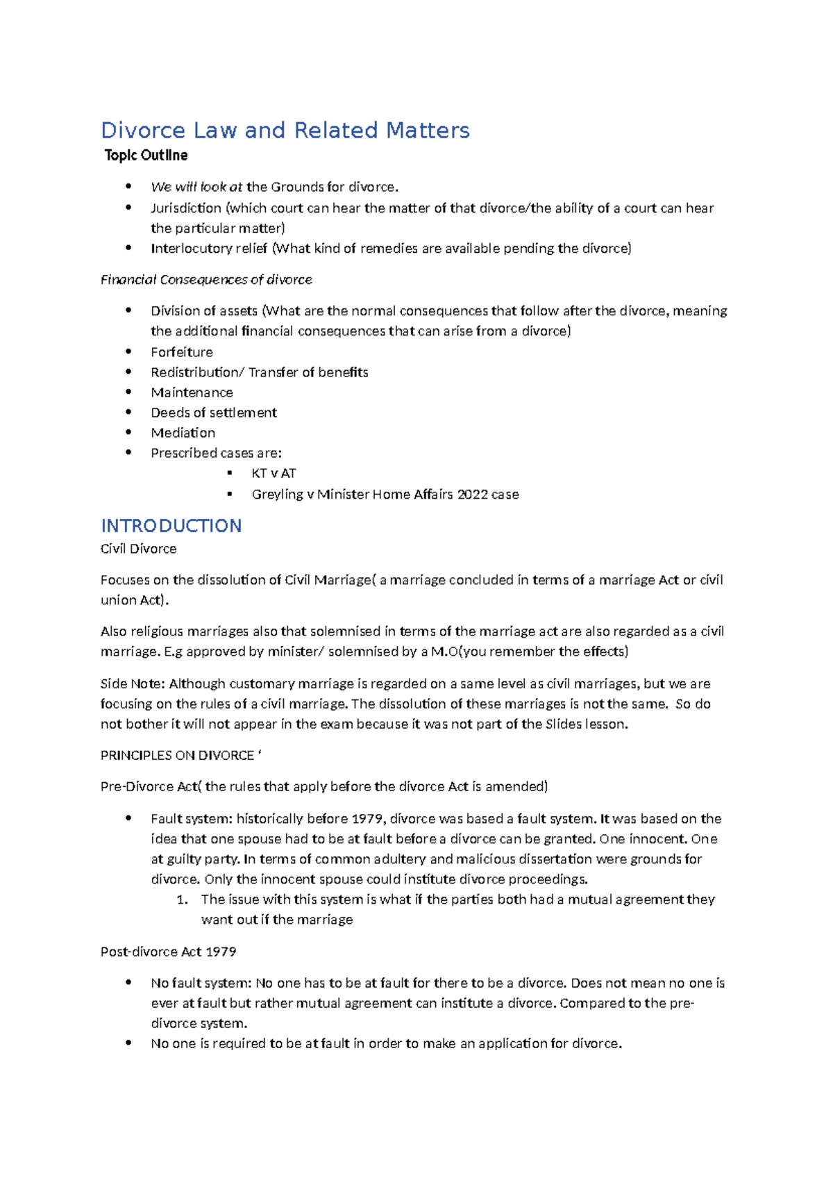 Divorce, Proceedings, Redistribution of property Notes - Divorce Law ...