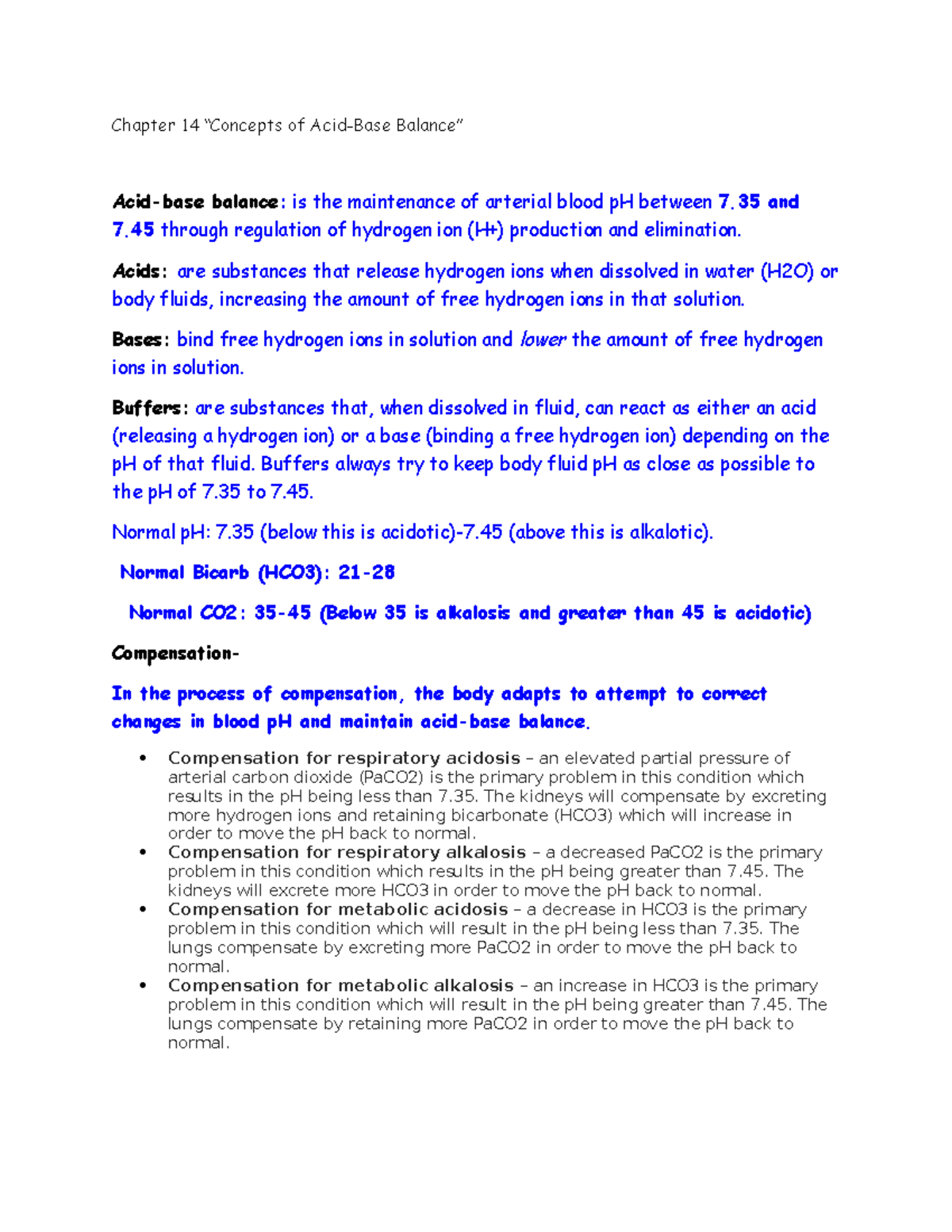 Chapter 14 ACIDbaseimbalances Mdcii notes - Chapter 14 “Concepts of ...