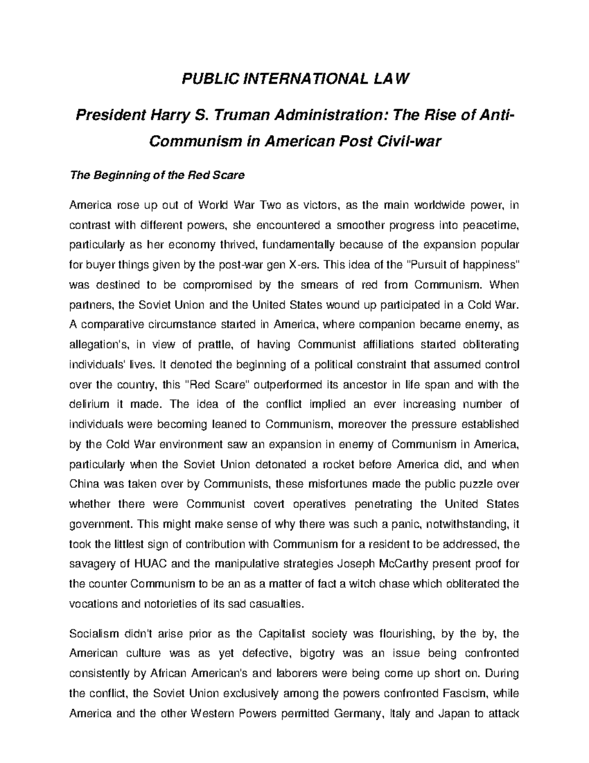 President Harry S. Truman Administration: The Rise of Anti-Communism in ...