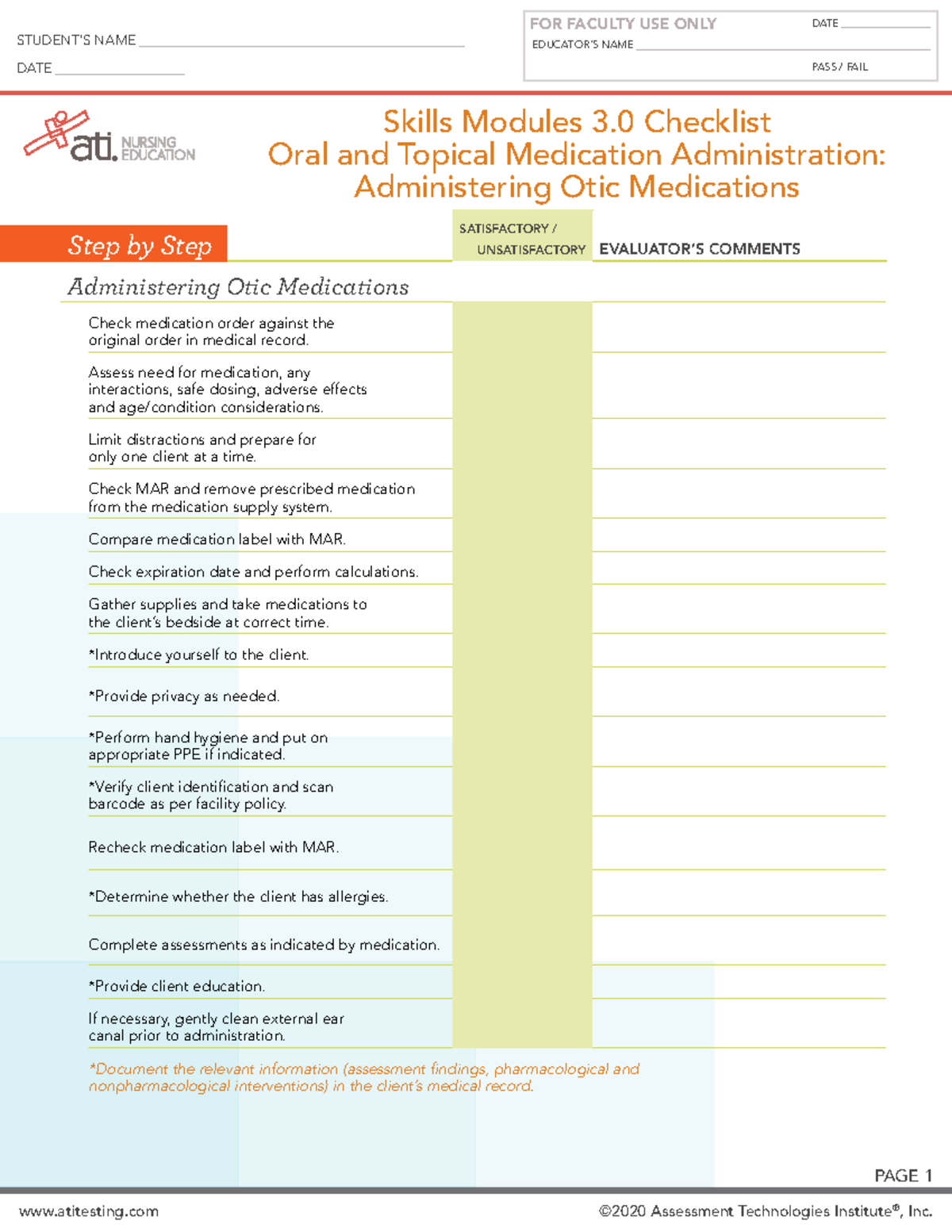 Skills Checklist Oral Topical Otic - EDUCATOR IMPLEMENTATION GUIDE ...