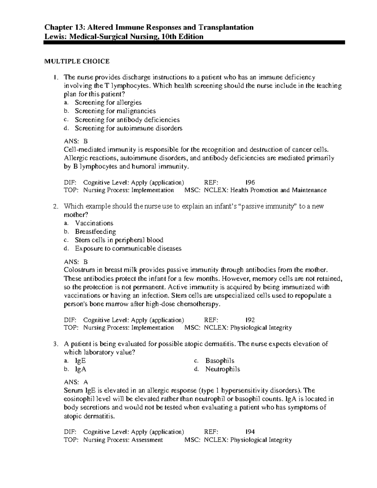 CH 13 Altered Immune Responses&Transplantation - Chapter 13: Altered ...