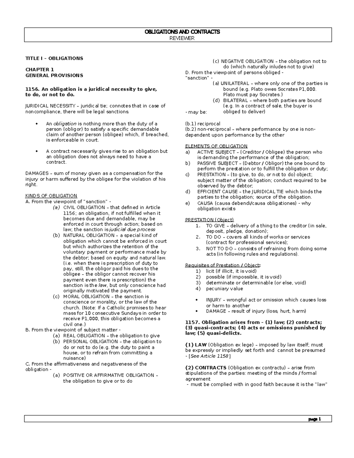 Obli Con - obligation and contracts - OBLIGATIONS AND CONTRACTS ...