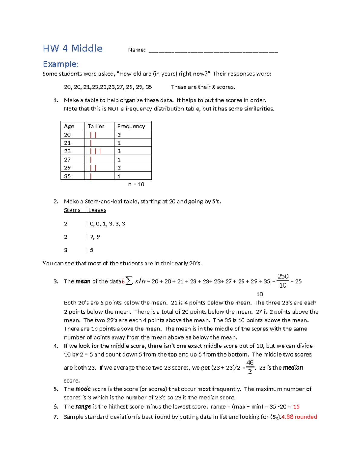 HOMEWork 4 Middle - HW 4 Middle Name: ________________________________________ Example: Some ...