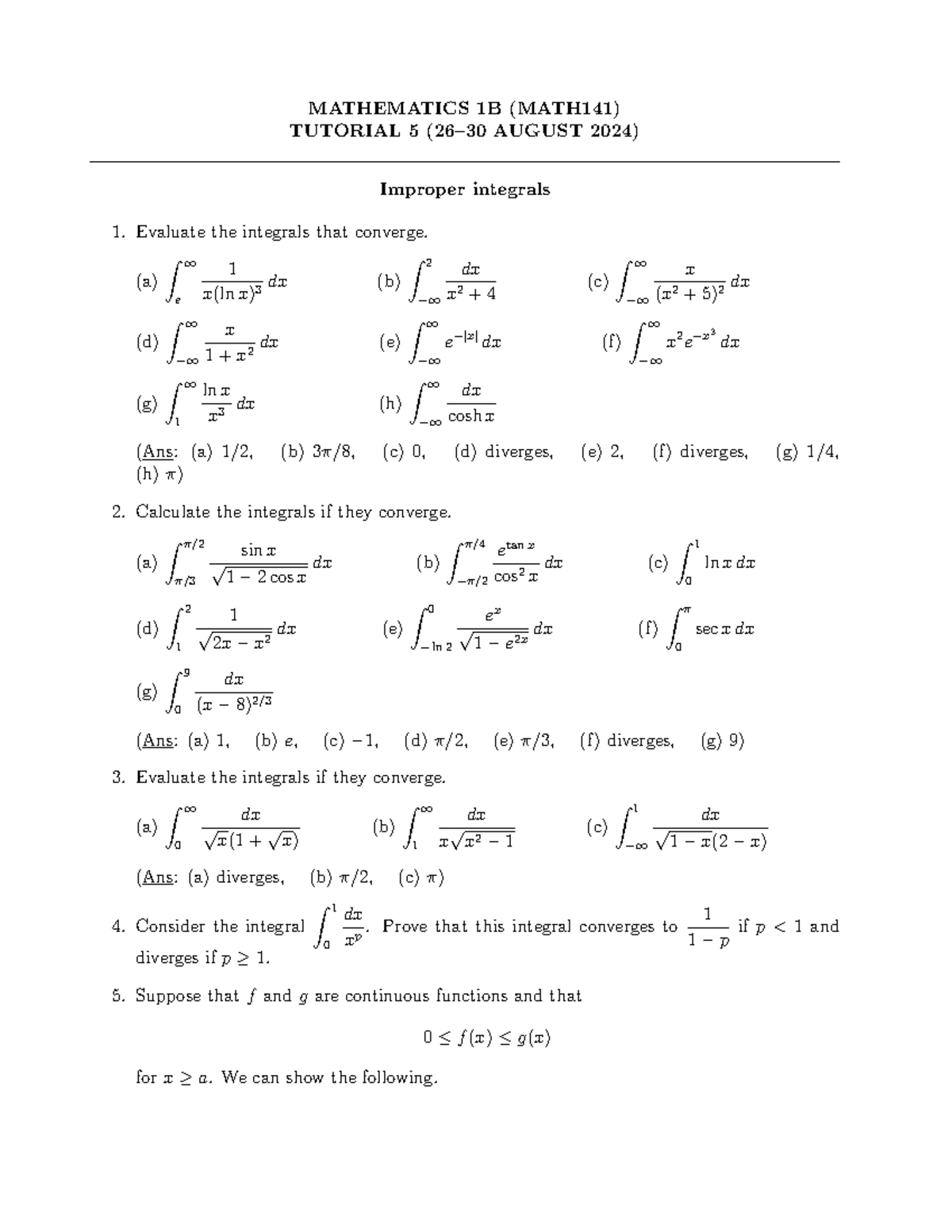 Tutorial 5 - MATHEMATICS 1B (MATH141) TUTORIAL 5 (26–30 AUGUST 2024 ...