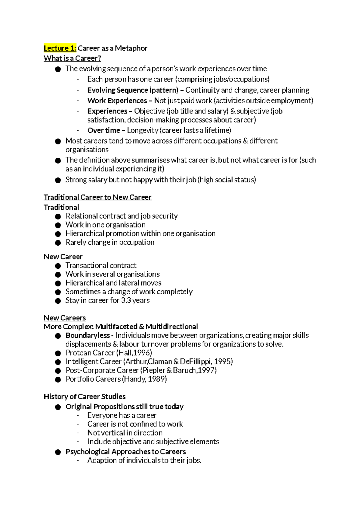 Careers Midterm Study Guide - Lecture 1: Career as a Metaphor What is a ...