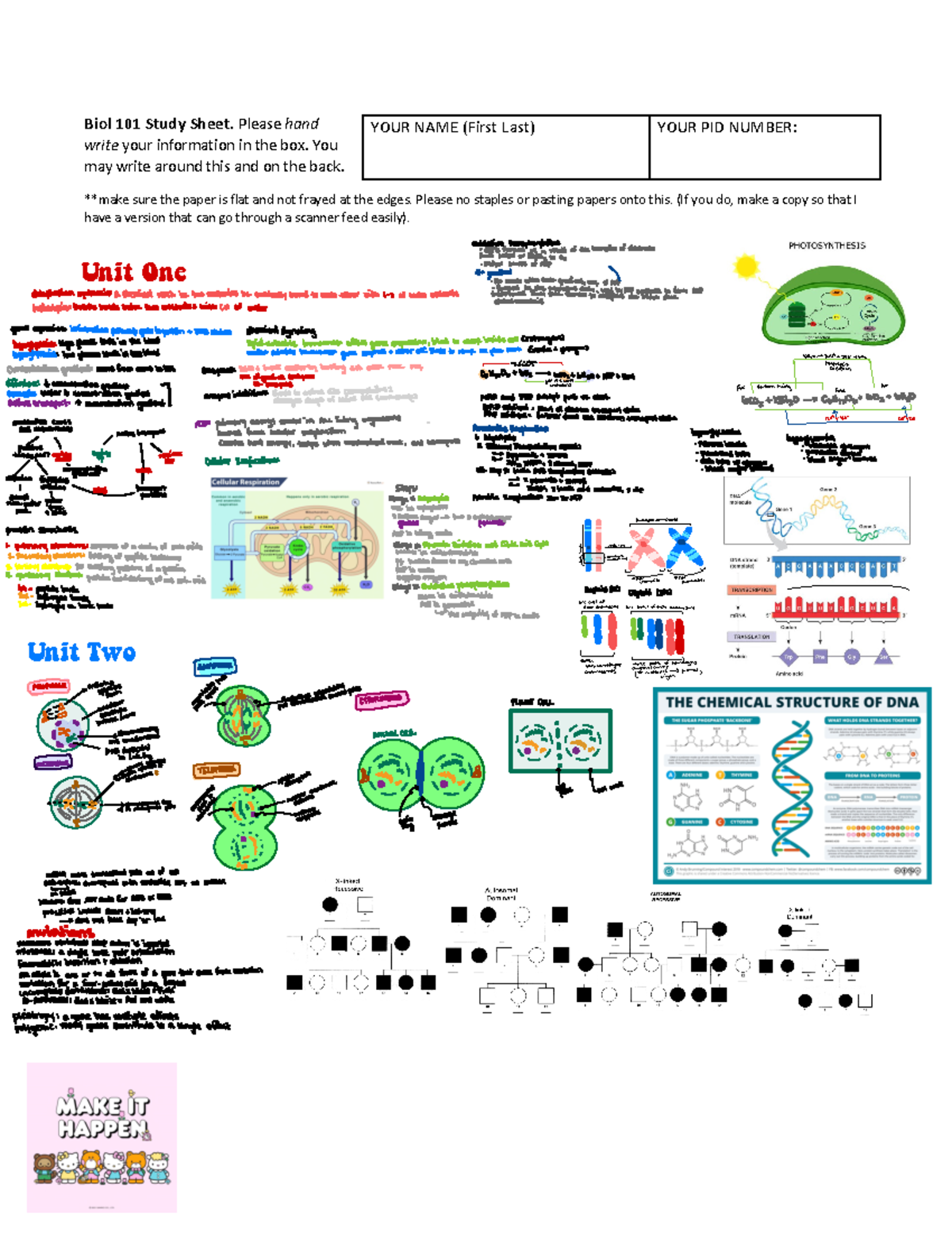 Final Exam Study Guide / Note Sheet - Biol 101 Study Sheet. Please hand ...