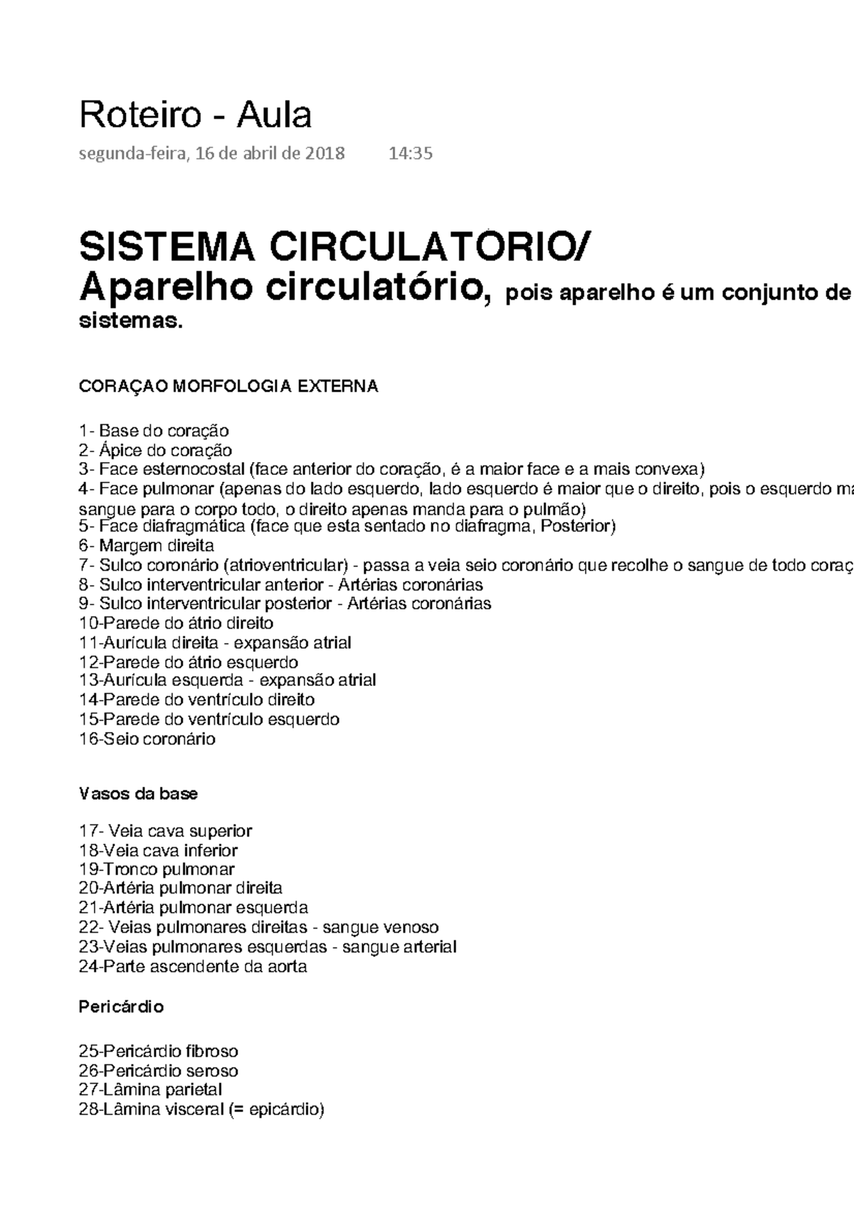 Aparelho Circulatório - Warning: TT: undefined function: 32 SISTEMA CIRCULATÓRIO/ Aparelho - Studocu