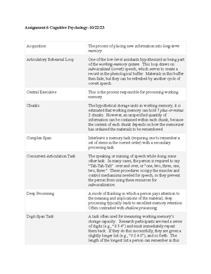 Assignment 7 Cognitive Psychology - Google Docs - Assignment 7 ...