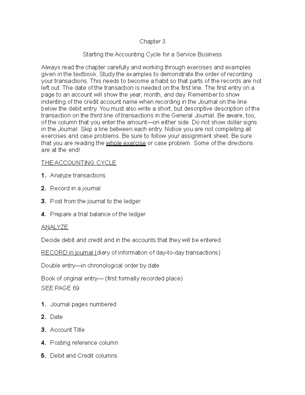 Chapter 3 Starting the Accounting Cycle for a Service Business - Study ...