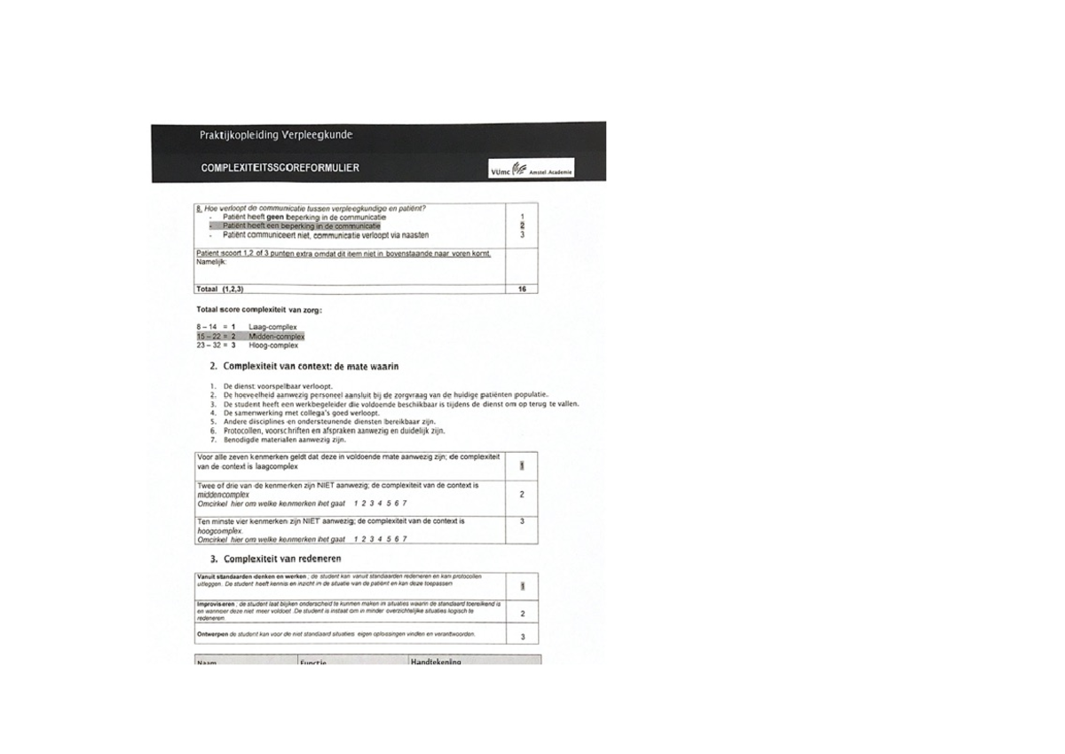 Complexiteitsformulier - Stagewerkplan - Studeersnel