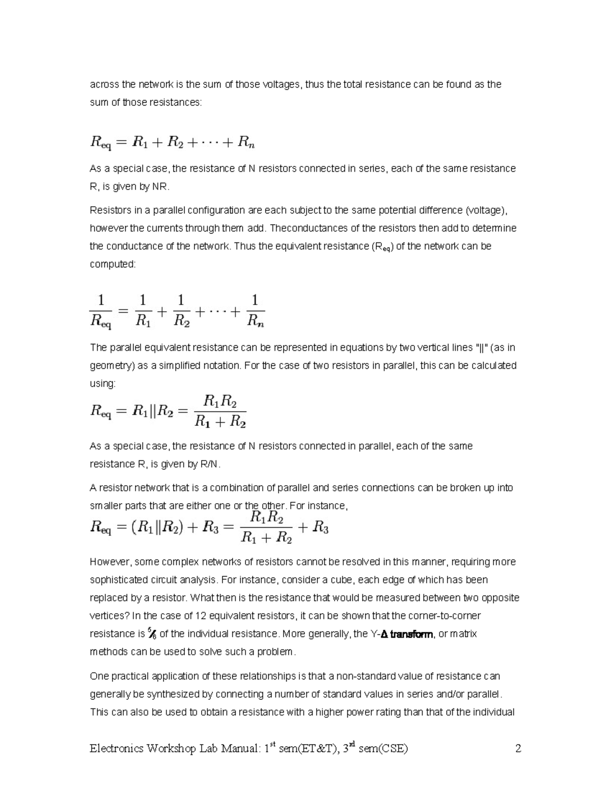 Ec lab manual - ece workshop experiments - across the network is the ...