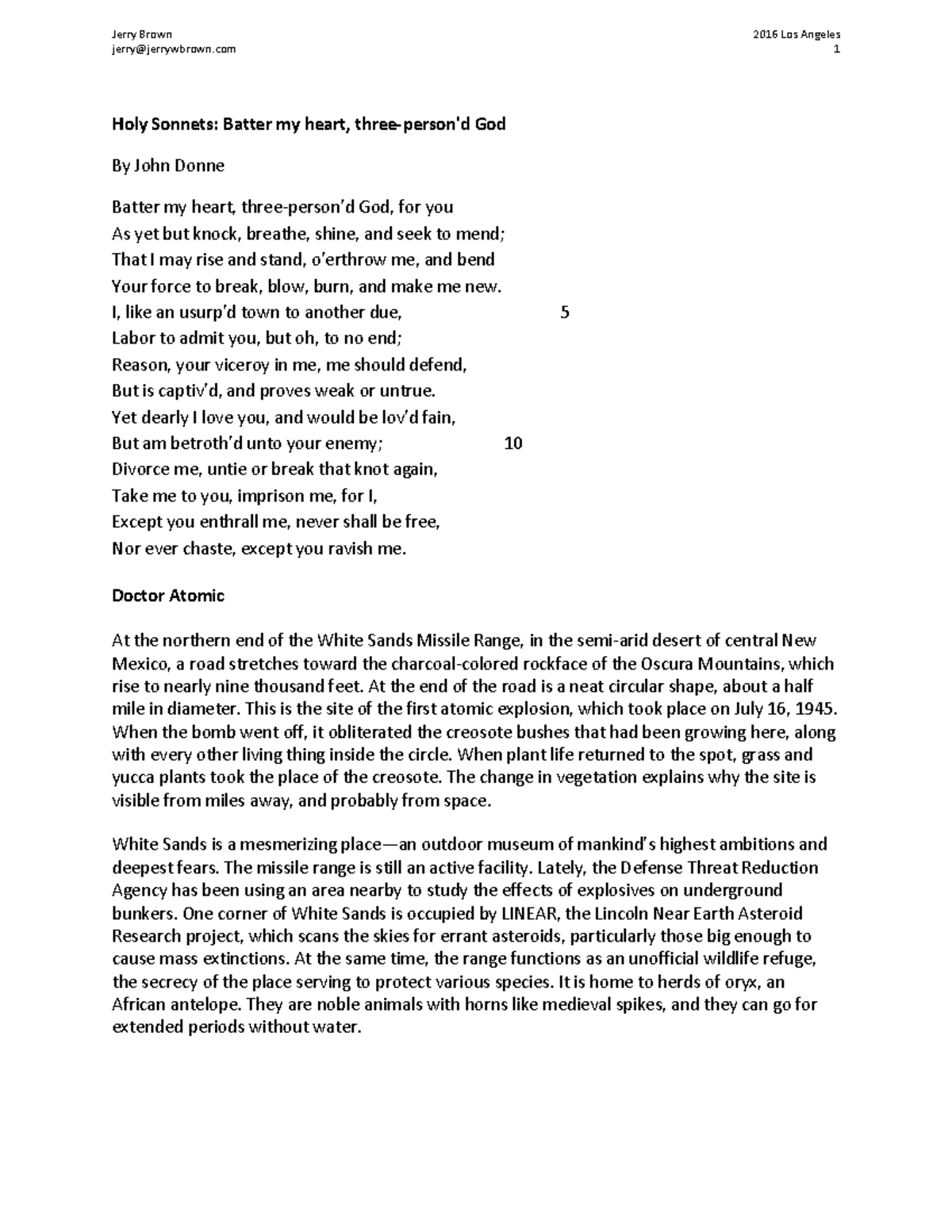 Batter my heart LA 2016 - About love - Holy Sonnets: Batter my heart ...