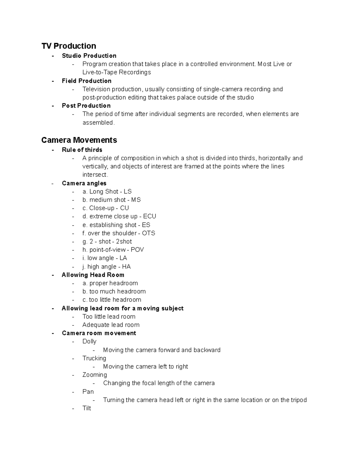 9 13 - tv production notes - TV Production - Studio Production ...