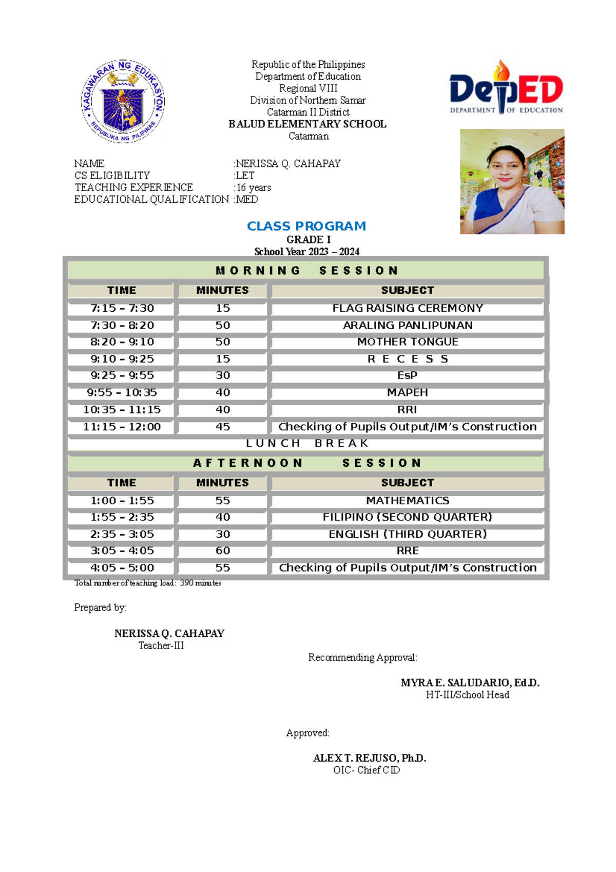 Class- Program - adawdaxd dasdqadasd - Republic of the Philippines ...