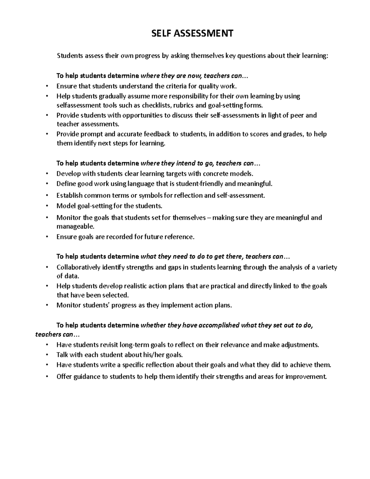 Ict1 - okey na - SELF ASSESSMENT Students assess their own progress by ...