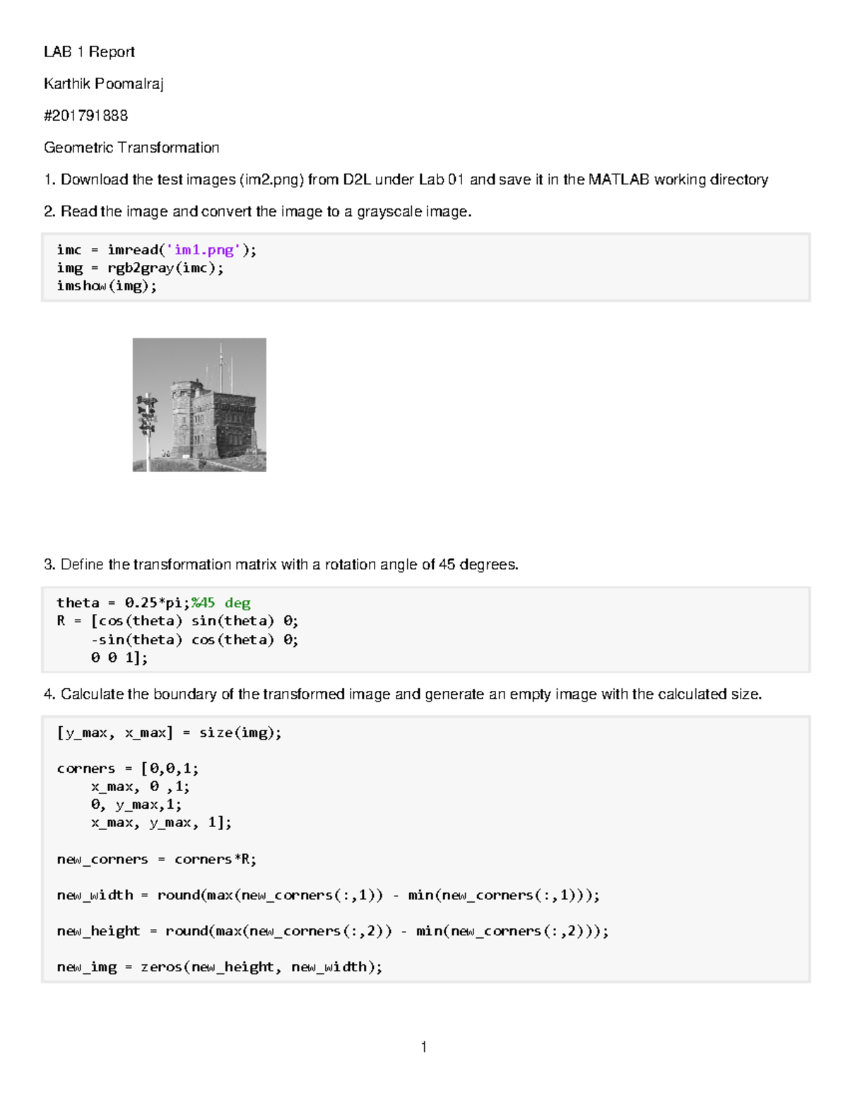 Report - LAB 1 Report Karthik Poomalraj Geometric Transformation ...
