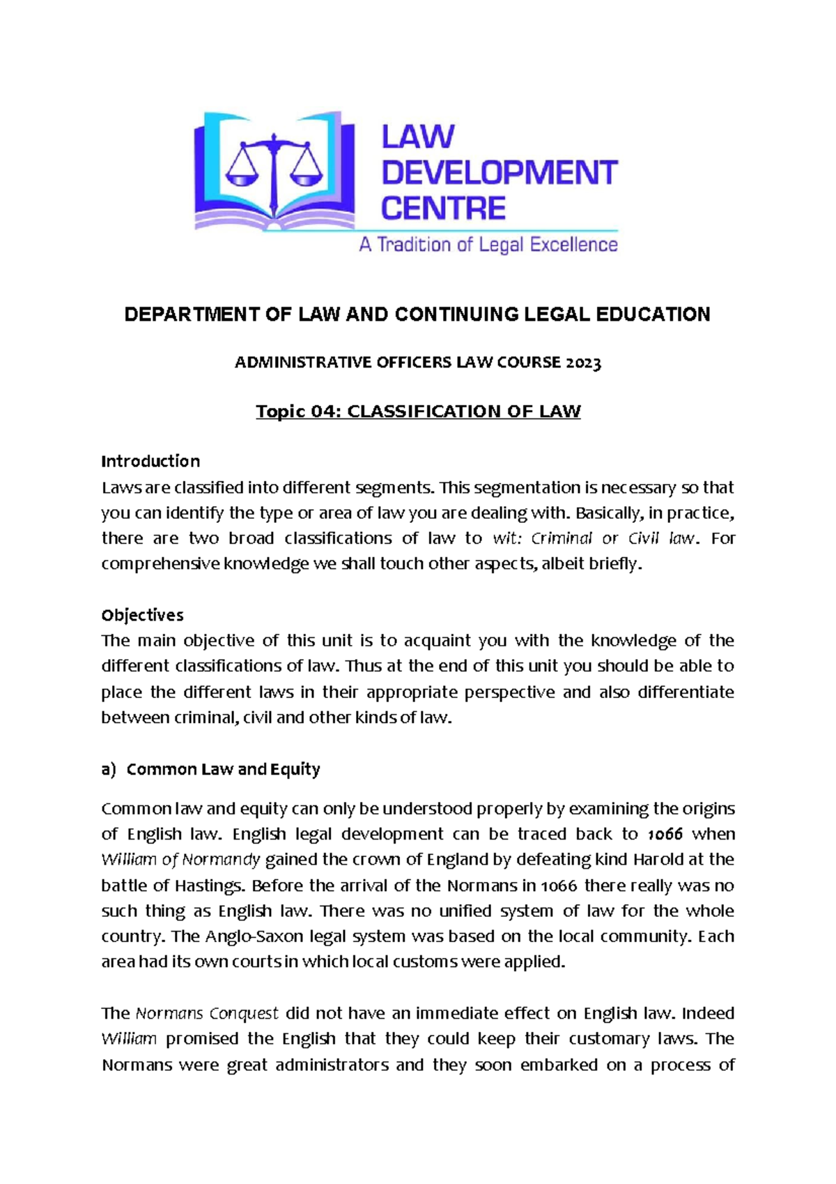 Classfication of Laws - These materials are for administrative Officers ...