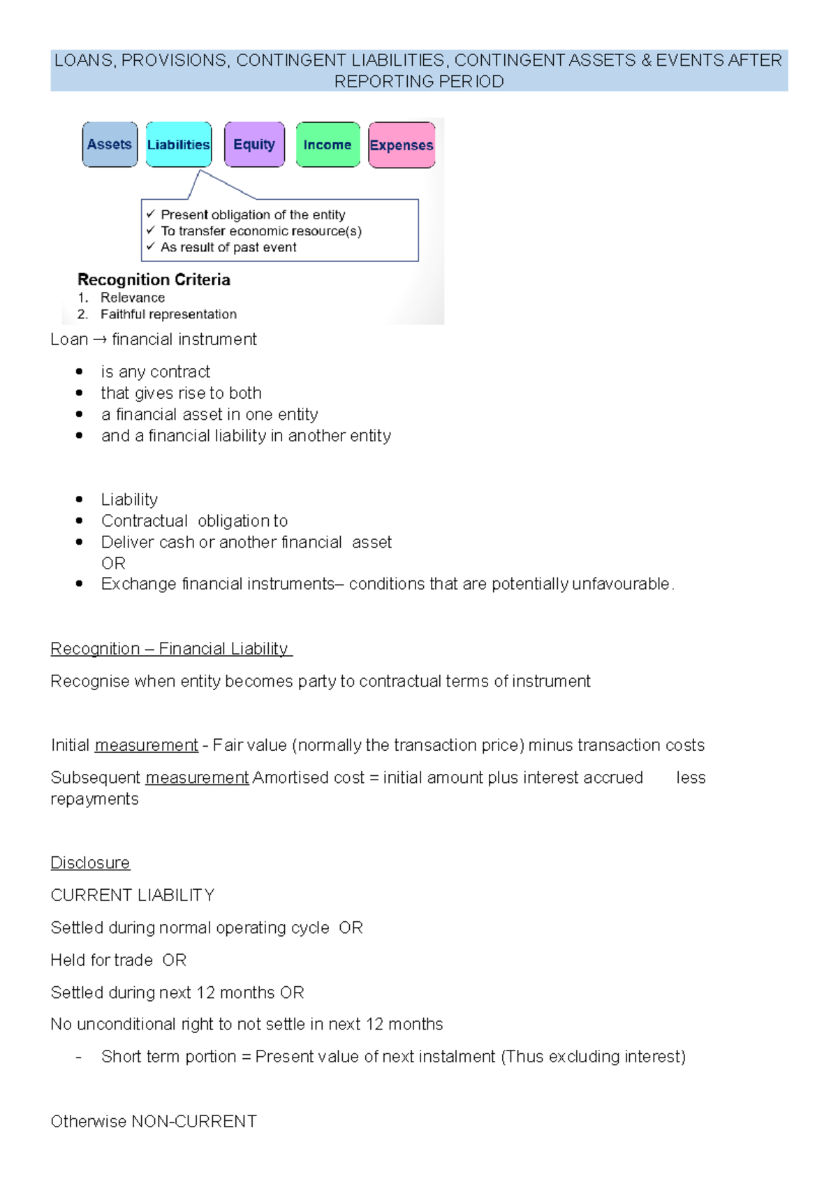 Chapter 14 notes - LOANS, PROVISIONS, CONTINGENT LIABILITIES ...