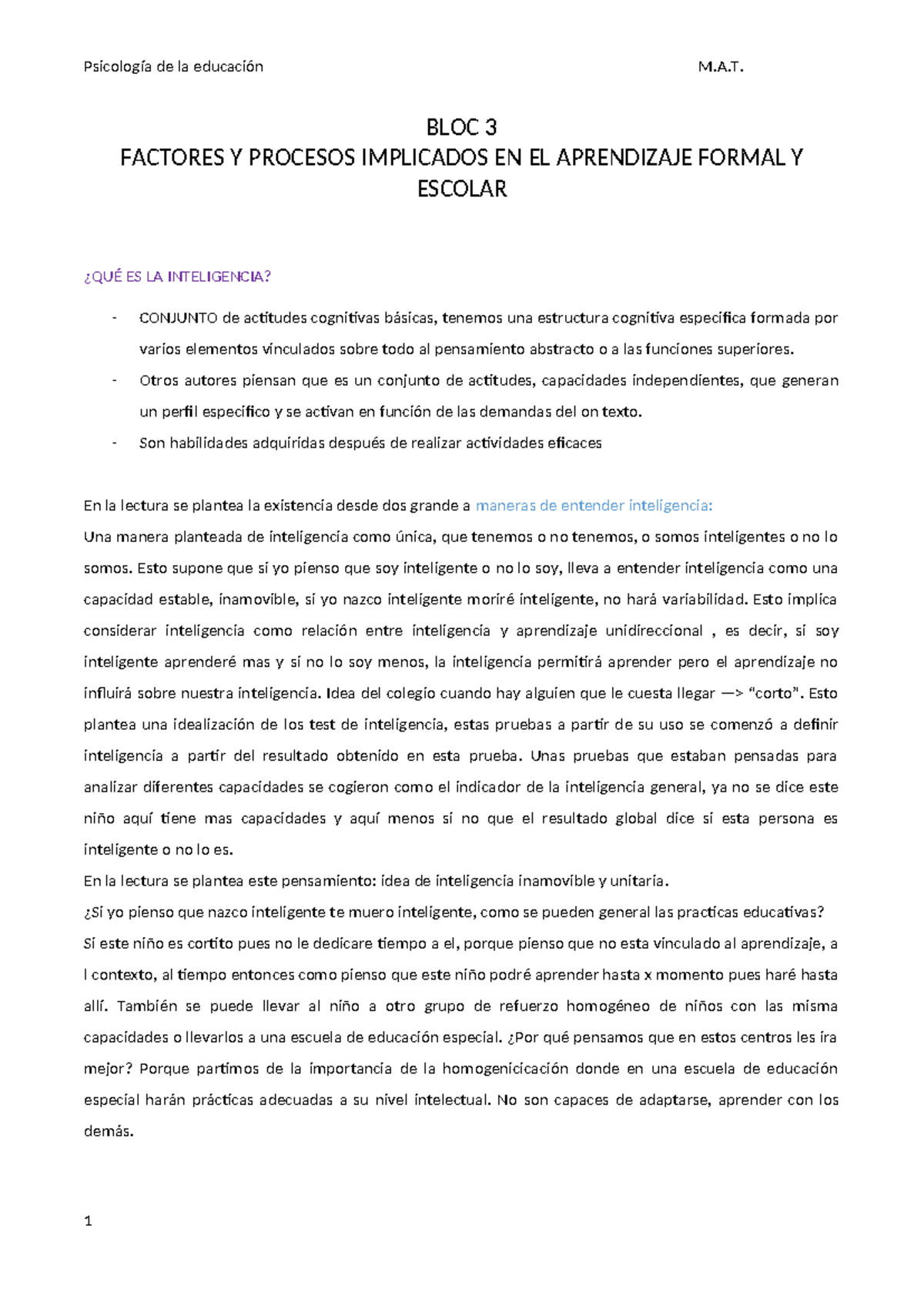Bloc 3 - Bloque 3:FACTORES Y PROCESOS IMPLICADOS EN EL APRENDIZAJE ...
