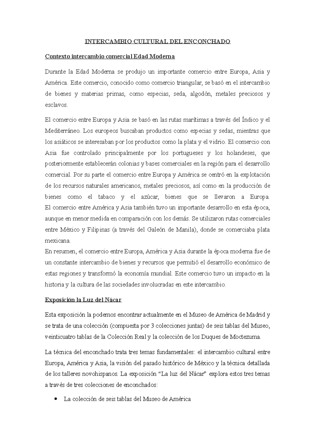 Intercambio Cultural DEL Enconchado - INTERCAMBIO CULTURAL DEL ...