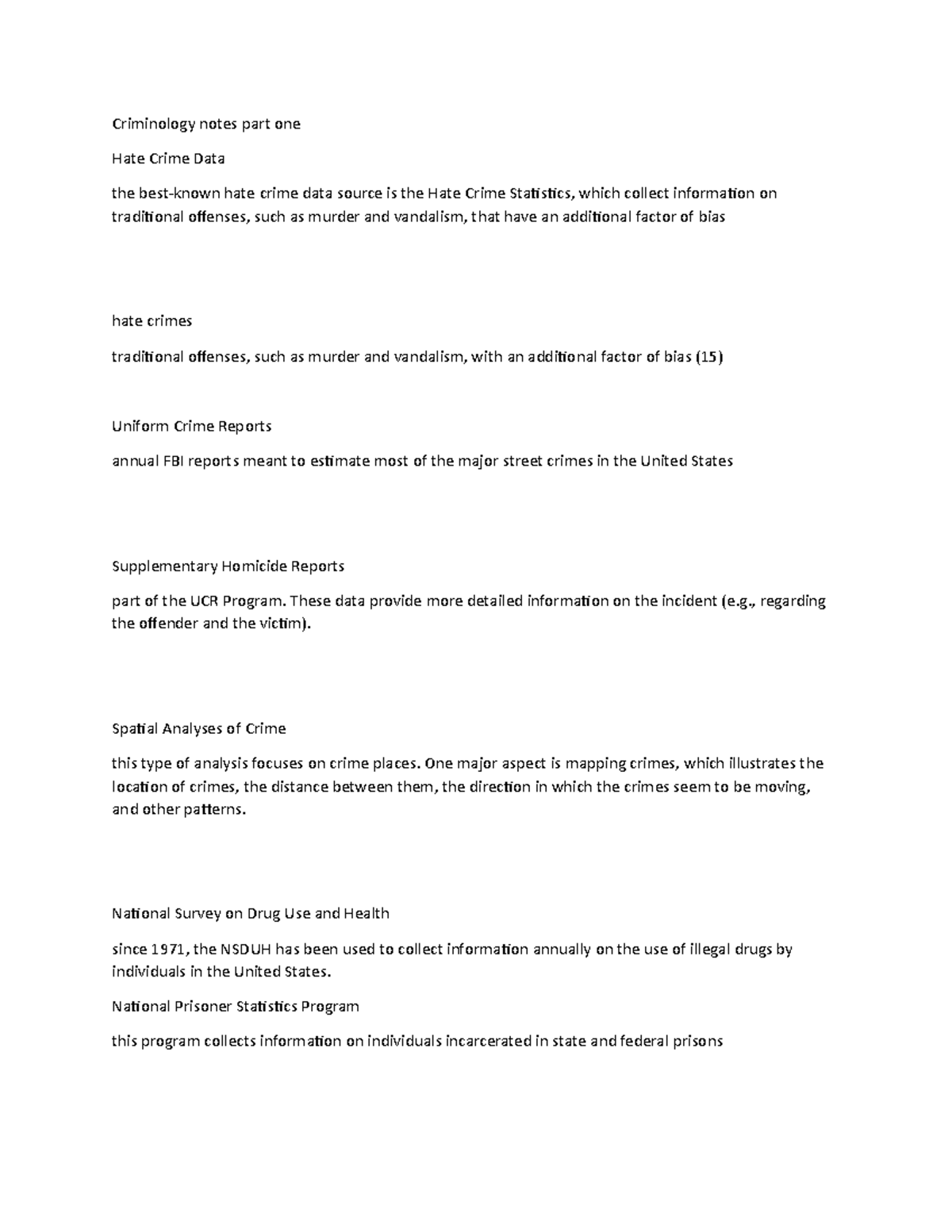 Criminology notes part one - These data provide more detailed ...