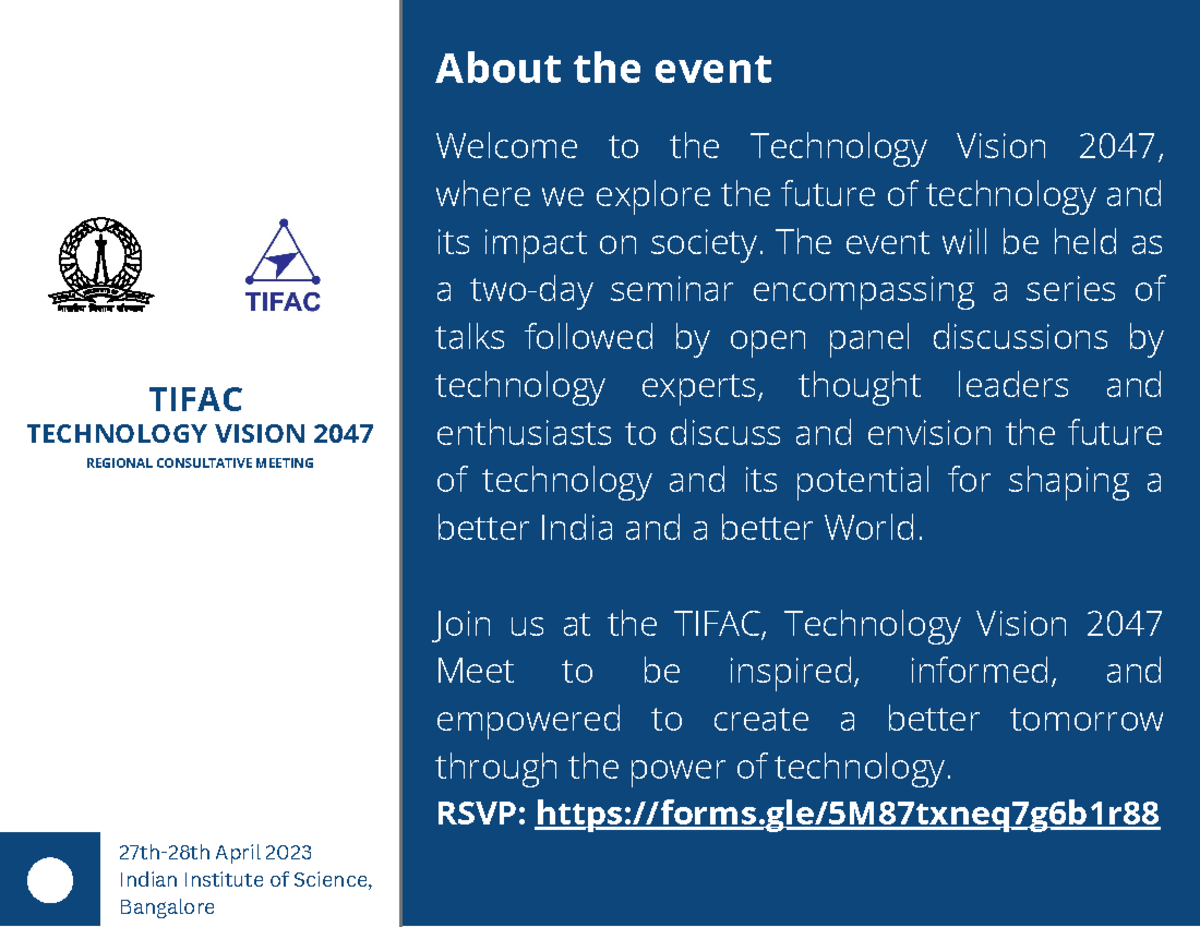 Technoslogy 2047 Brochure - TIFAC TECHNOLOGY VISION 2047 About the event 27th-28th April 2023 ...