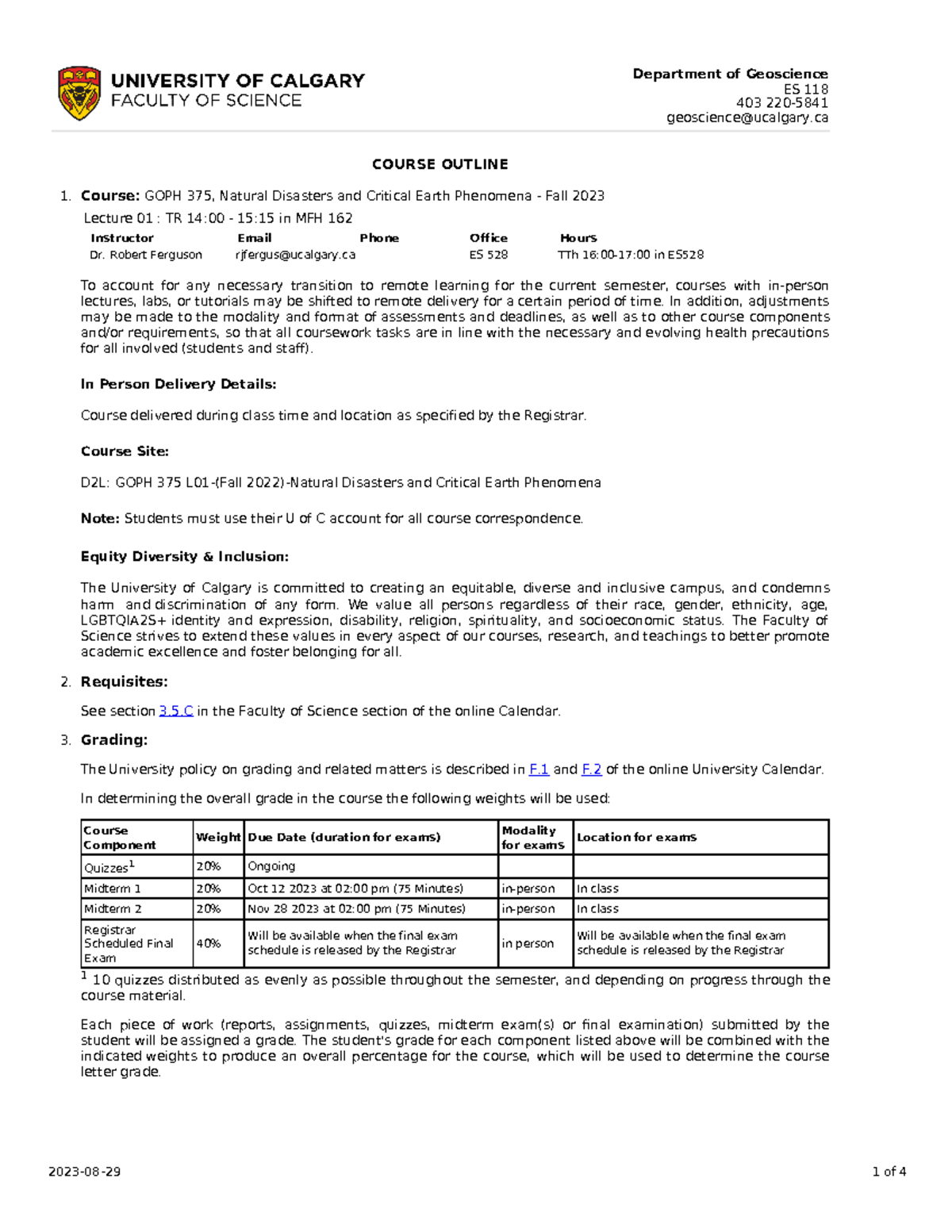 GOPH375 F2023 LEC1 outline - Department of Geoscience ES 118 403 220 ...