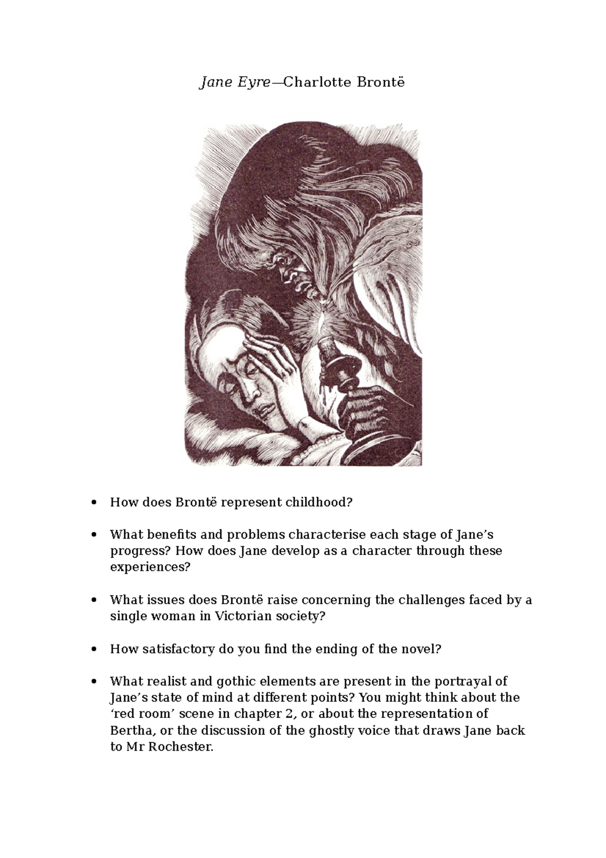Jane Eyre handout - Jane Eyre - Jane Eyre—Charlotte Brontë How does ...