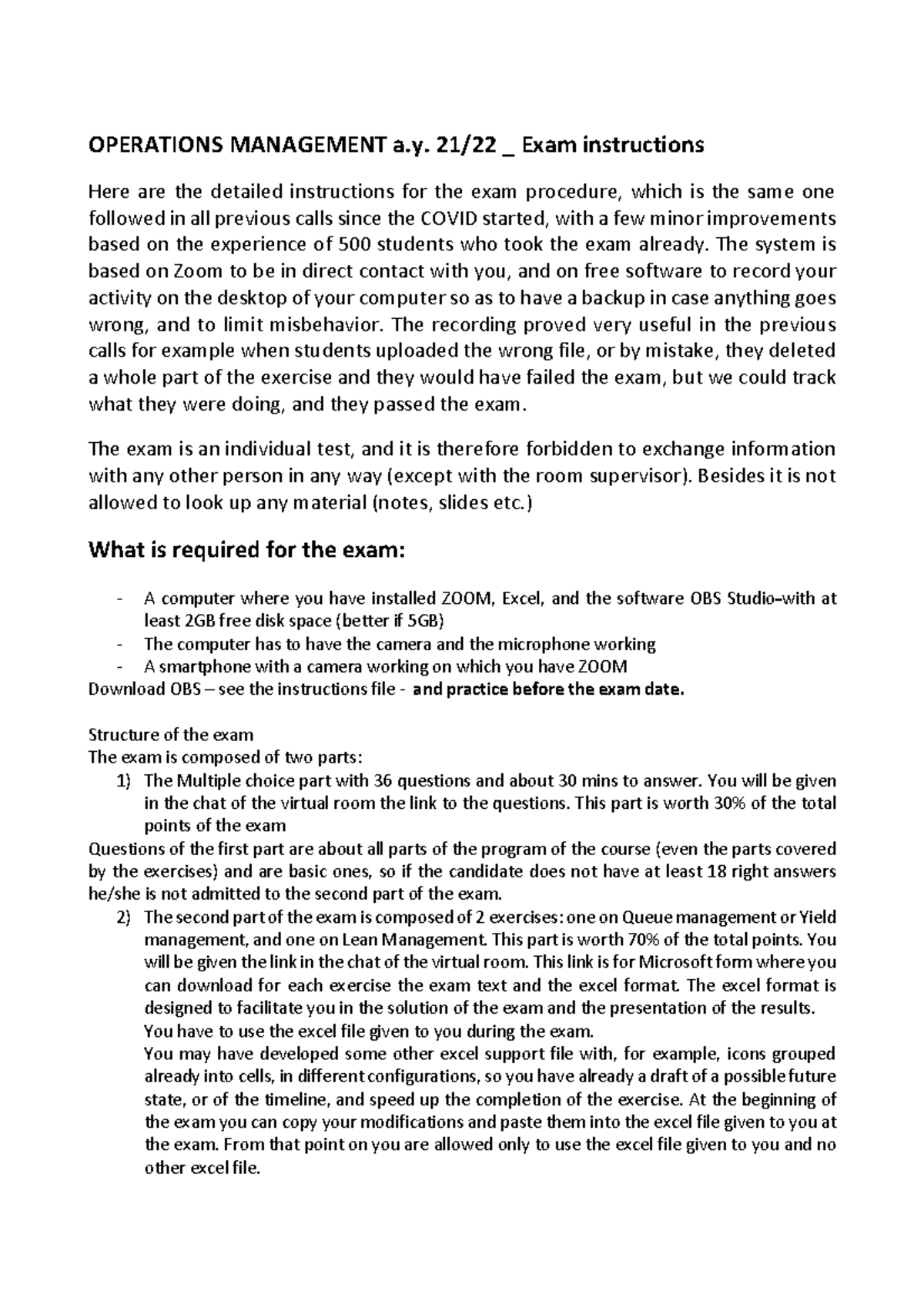 Exam Instructions 2022-2023 - OPERATIONS MANAGEMENT a. 21/22 _ Exam ...