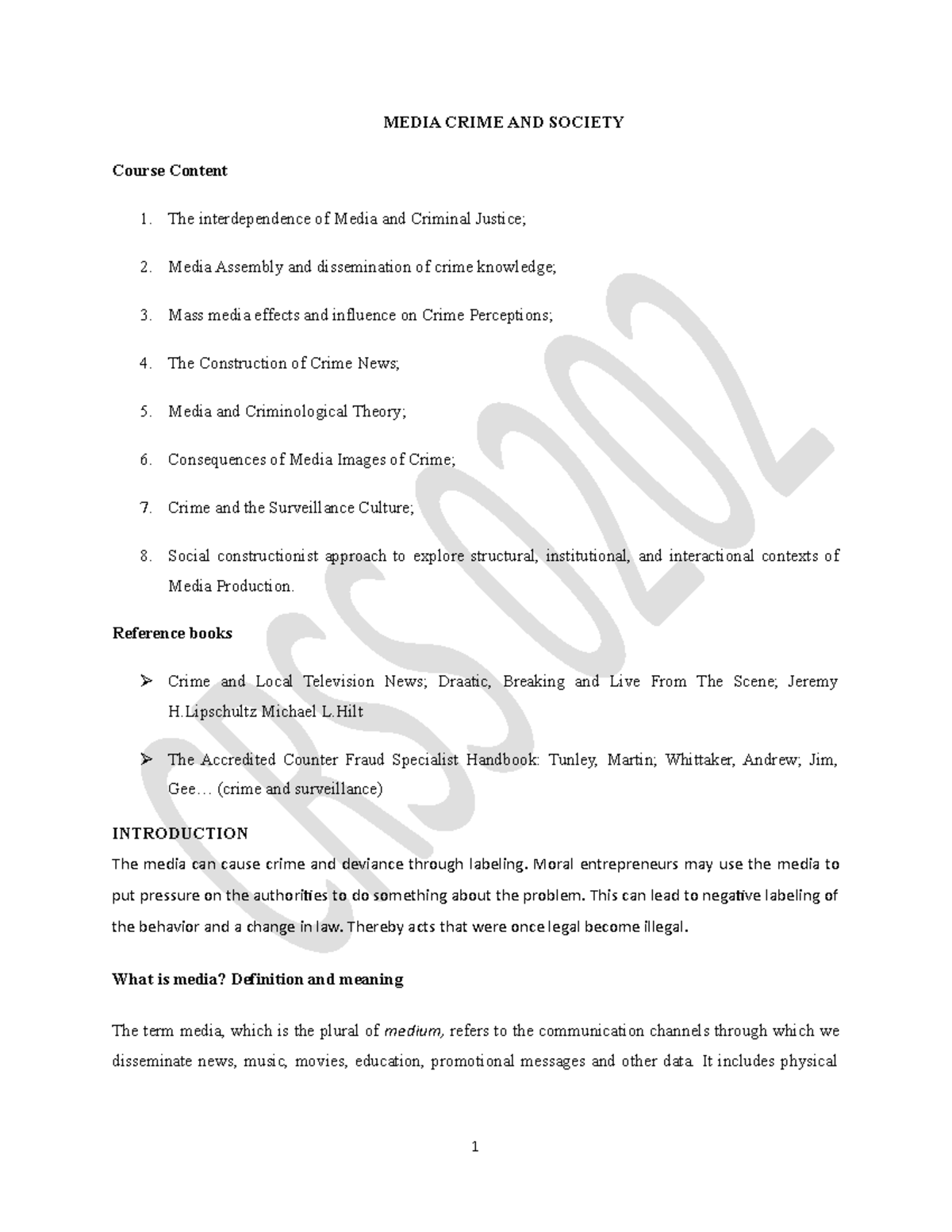 Media Crime AND Society Complete Notes - MEDIA CRIME AND SOCIETY Course ...