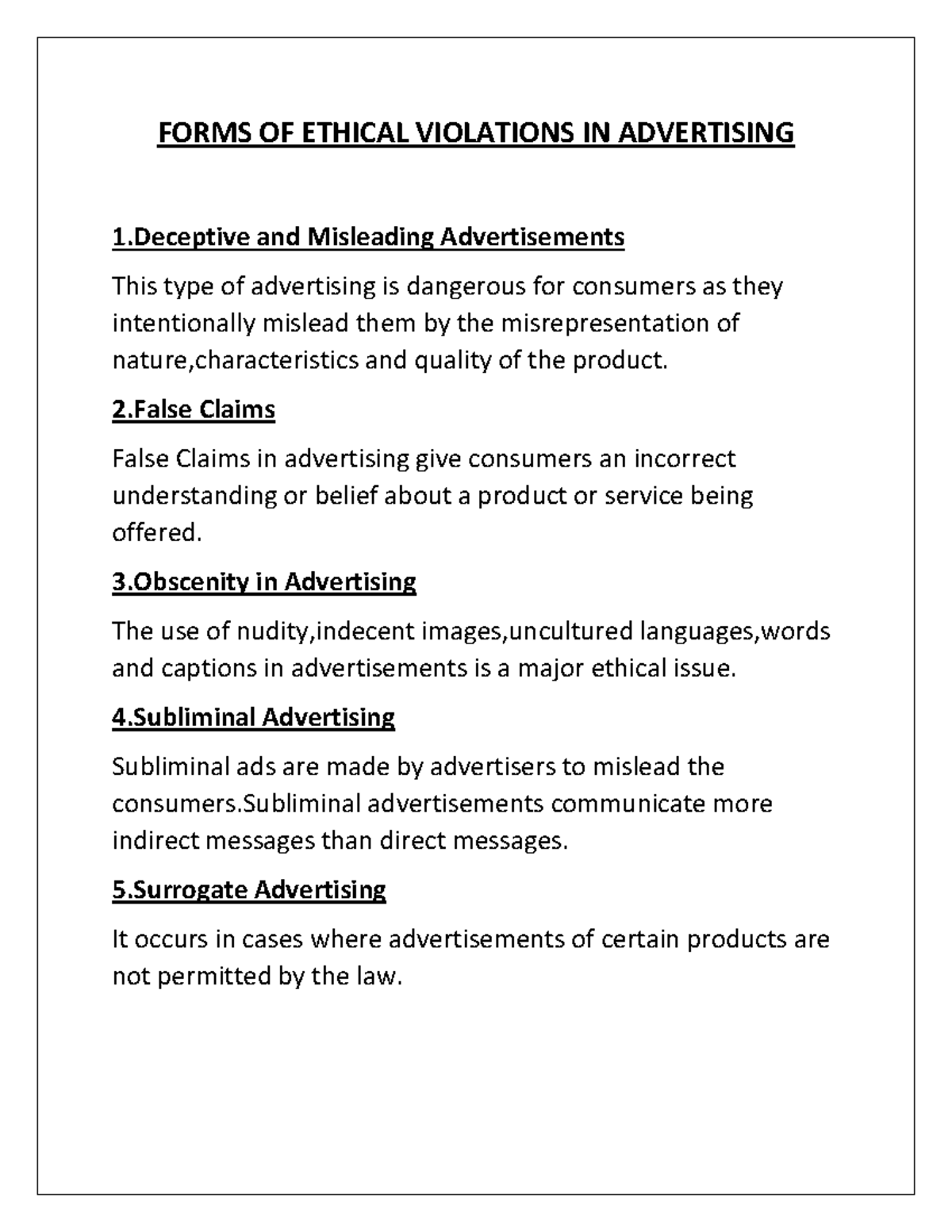 Forms OF Ethical Violations IN Advertising - FORMS OF ETHICAL ...