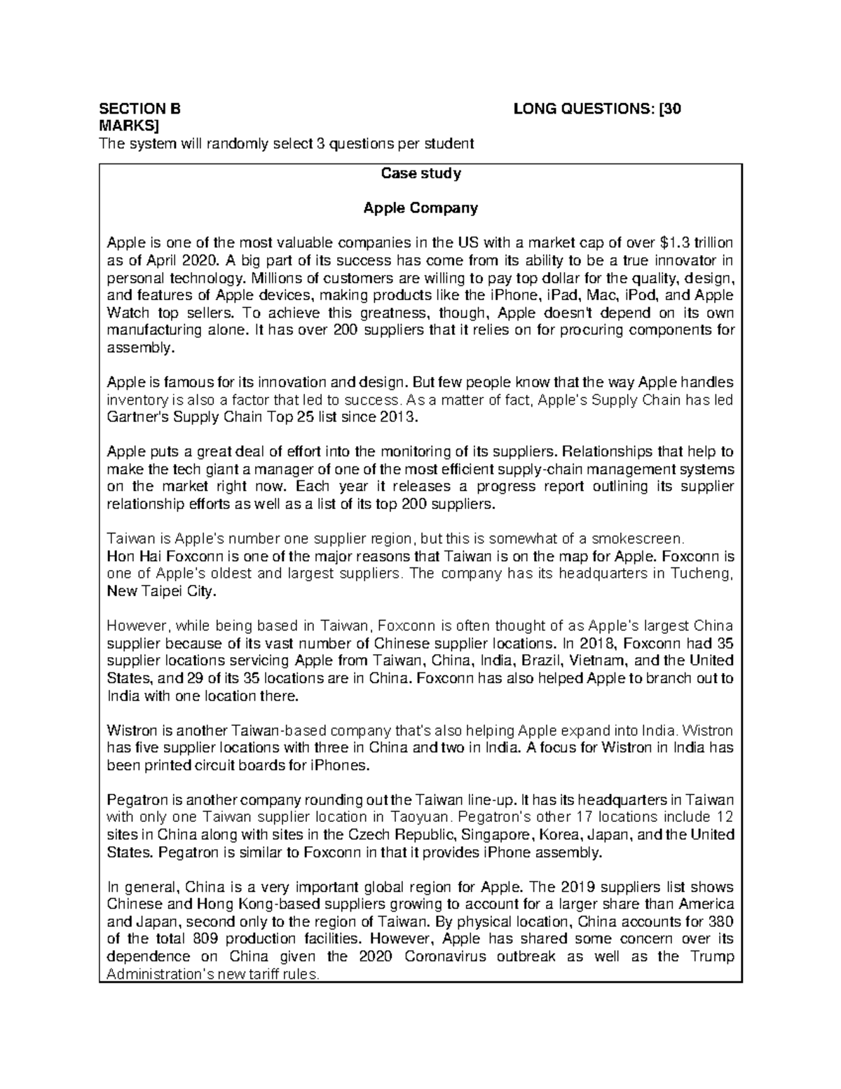 TEST 1 CASE Study - SECTION B LONG QUESTIONS: [ MARKS] The system will ...