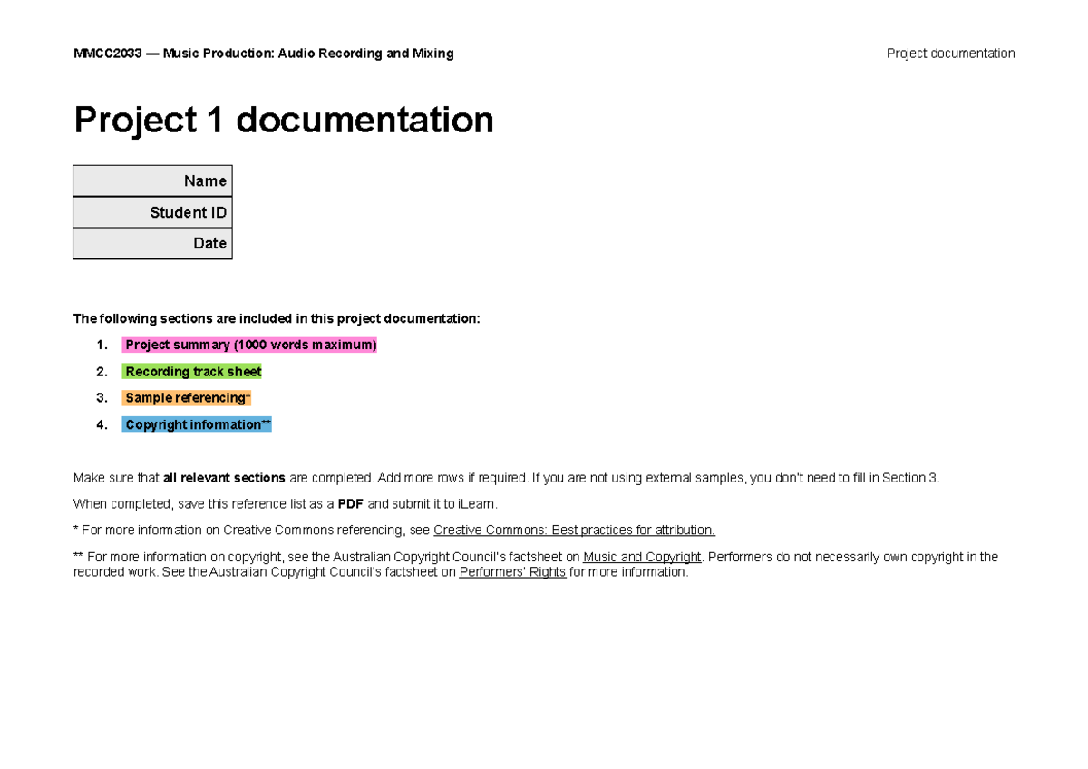 Music Documentation - Project 1 documentation Name Student ID Date The following sections are ...