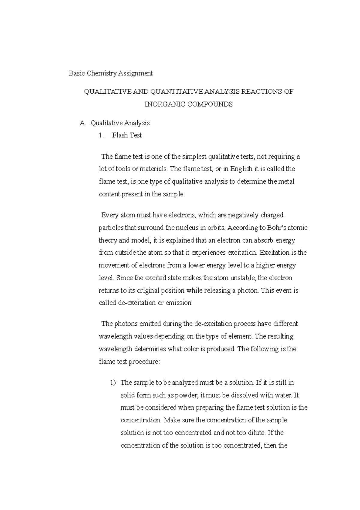 Cation Analysis Classification - Basic Chemistry Assignment QUALITATIVE ...