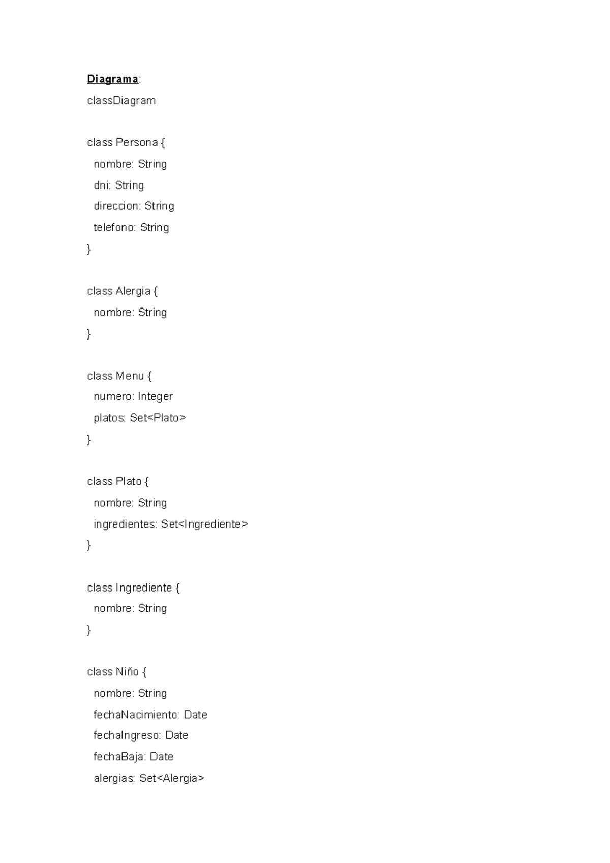 Diagrama - Ejerció de taller de programación - Diagrama: classDiagram class Persona { nombre ...