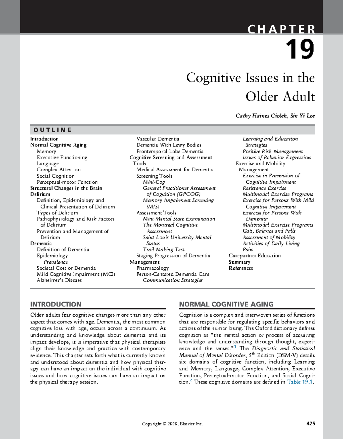 Ciolek 2020 - FISIOERAPIA - C H A P T E R 19 Cognitive Issues in the ...