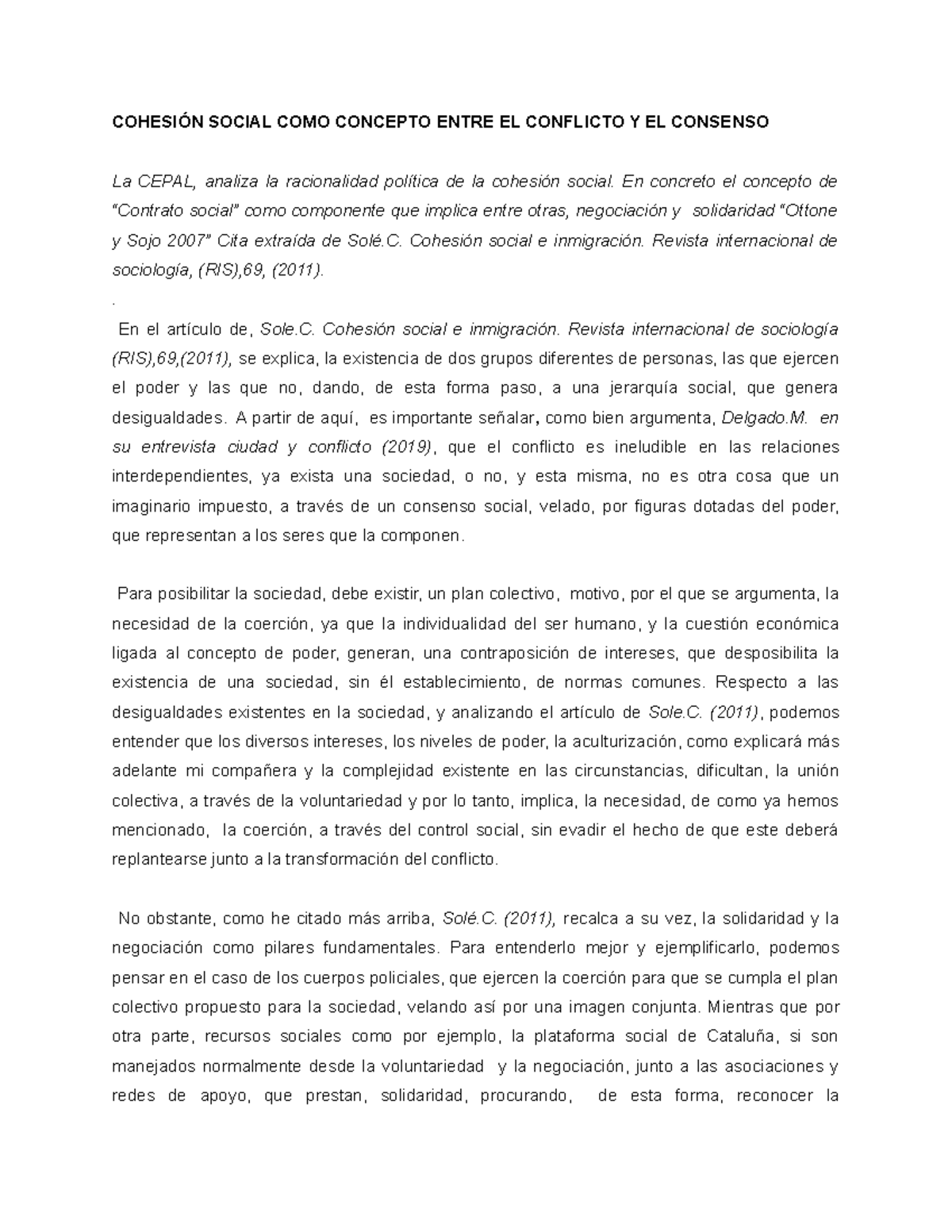 concepto, cohesión y consenso - COHESIÓN SOCIAL COMO CONCEPTO ENTRE EL ...