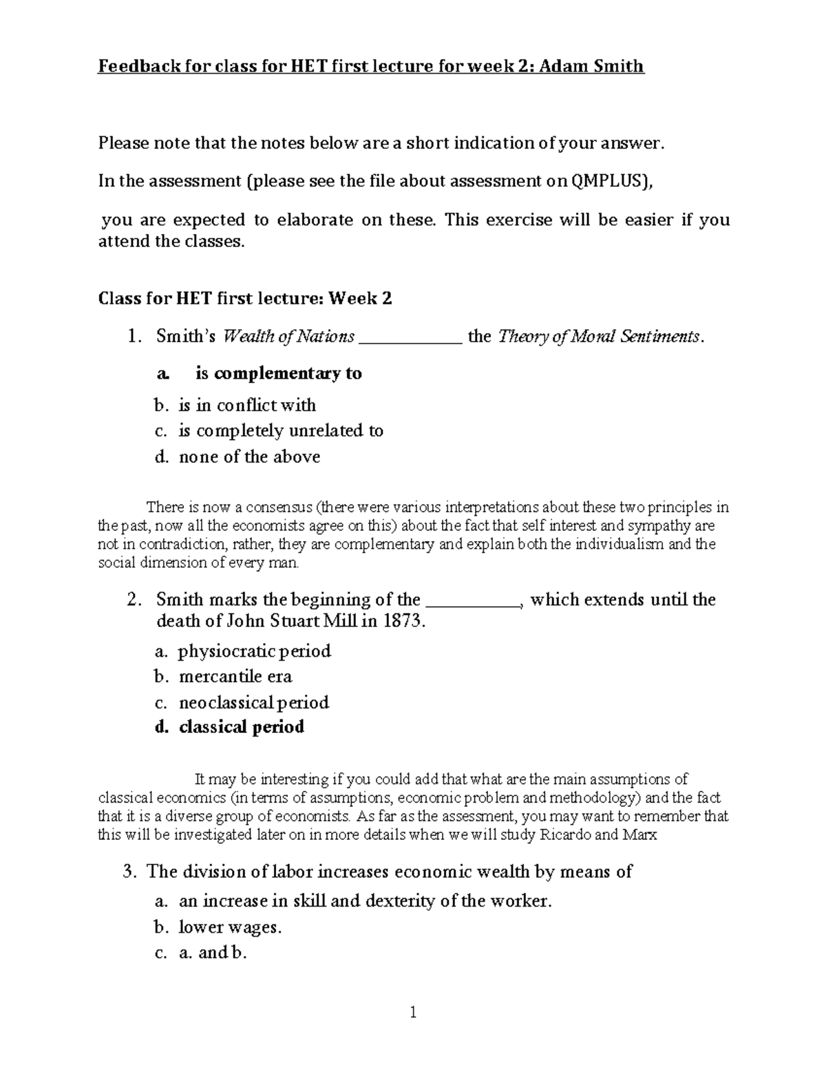 Class 1 feedback - first week tutorial - 1 - Studocu