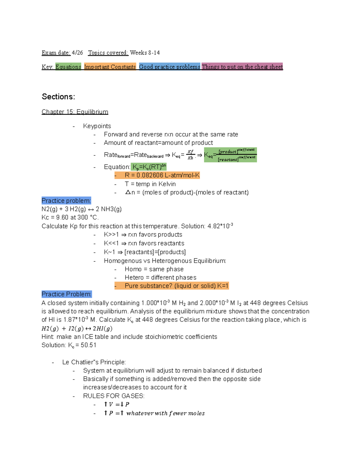 CHEM216 Exam 2 review - A study guide I made for my gen chem 2 exam ...