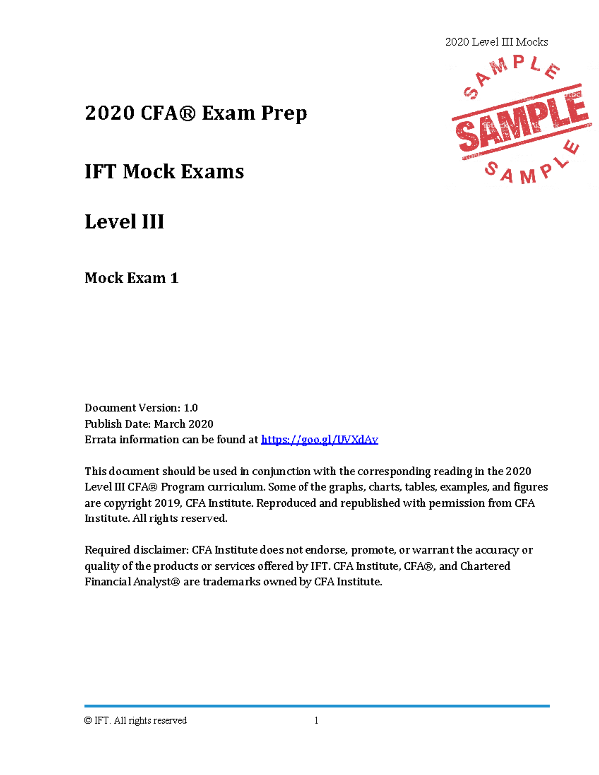 Level III 2020 IFT Mock Exam Sample - 2020 Level III Mocks 2020 CFA ...