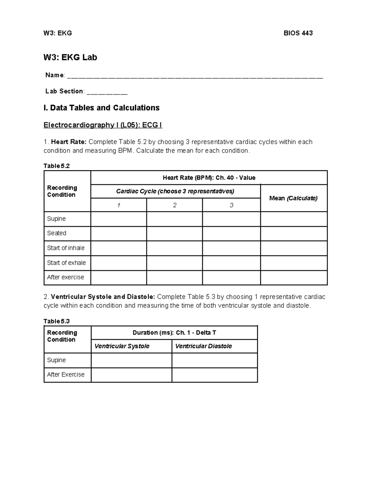 EKG practice worksheet - W3: EKG Lab Name: - Studocu