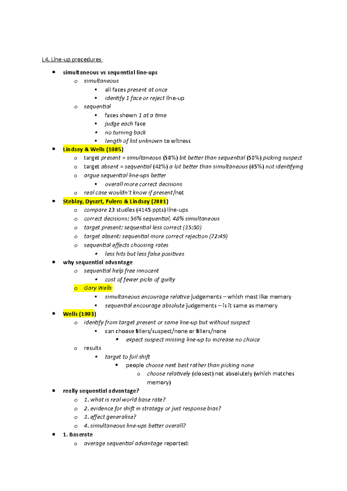 L4. Line-up procedures - PSYC603 - Plymouth - Studocu
