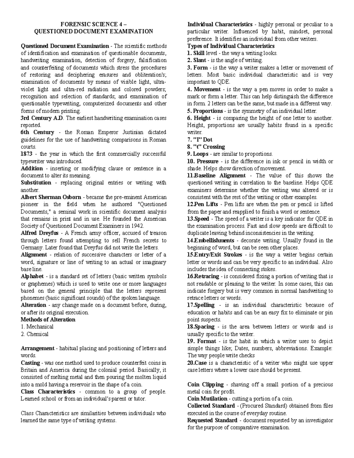 Questioned Document Examination - FORENSIC SCIENCE 4 – QUESTIONED ...