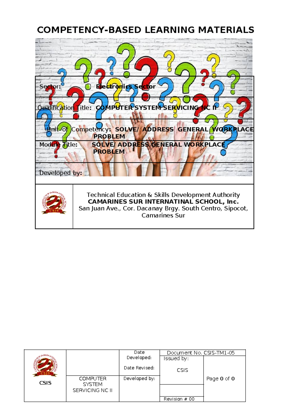 Solve Address General Workplace Problems - COMPETENCY-BASED LEARNING ...