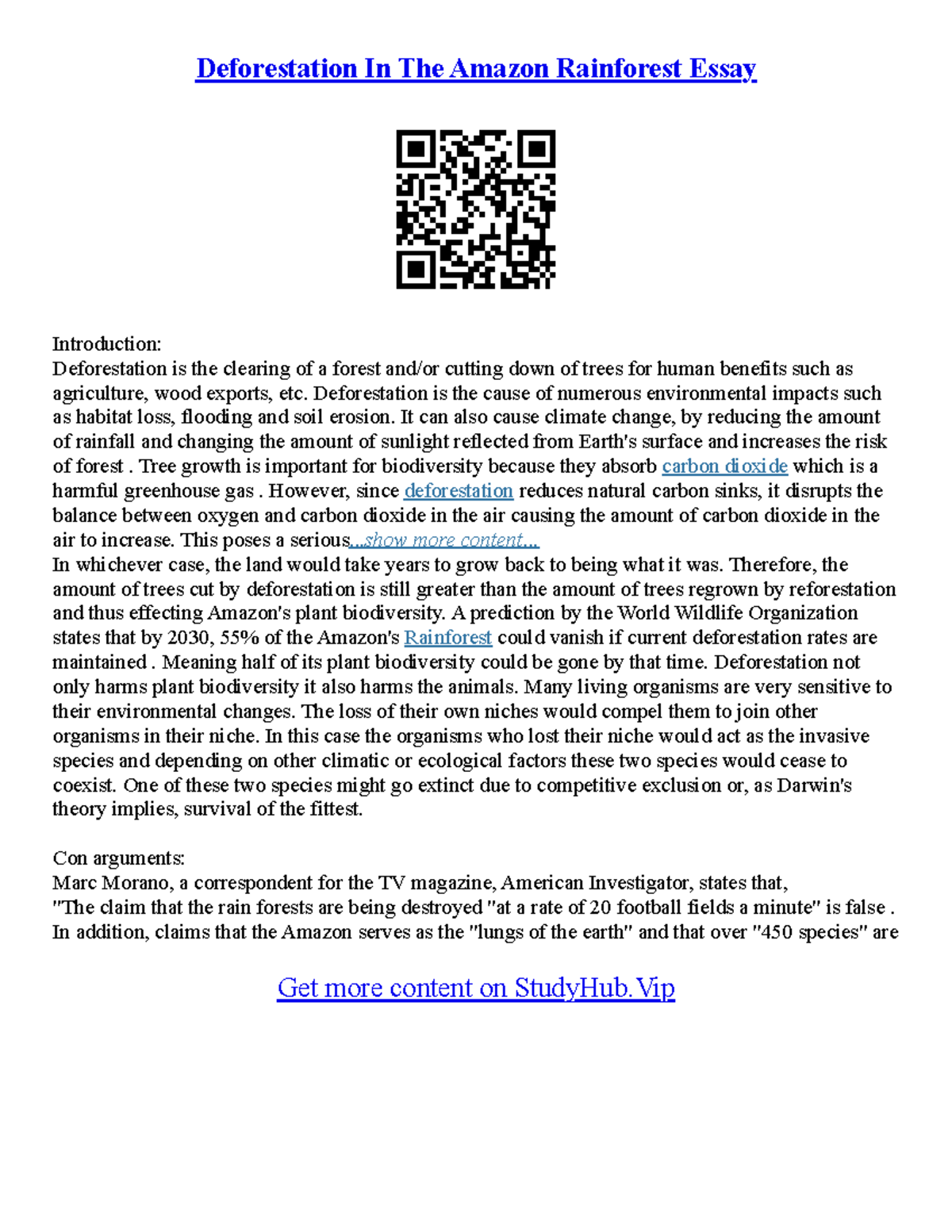 Essays About Deforestation - Deforestation In The Amazon Rainforest ...