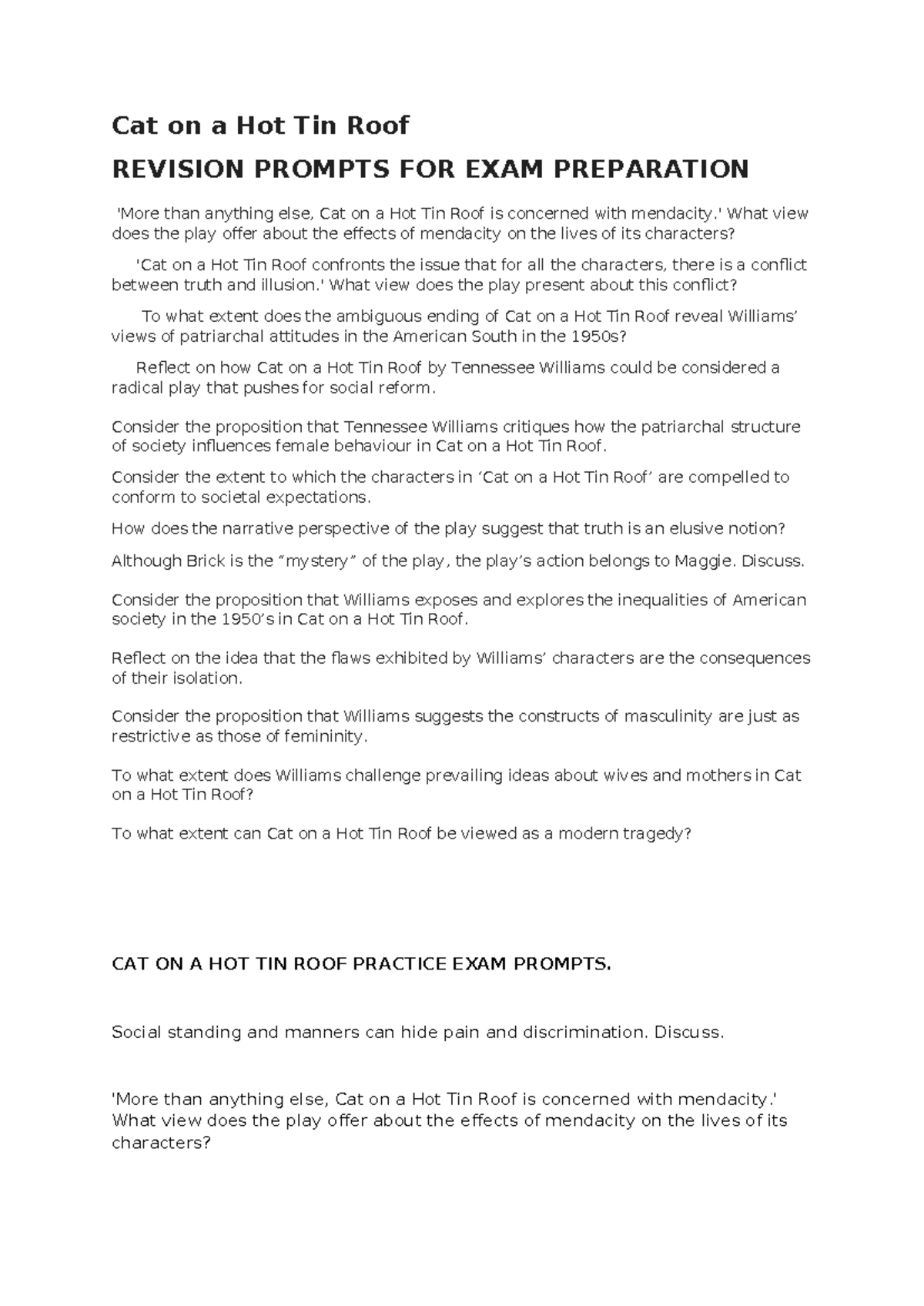 Revision prompts for COAHTR - Cat on a Hot Tin Roof REVISION PROMPTS ...