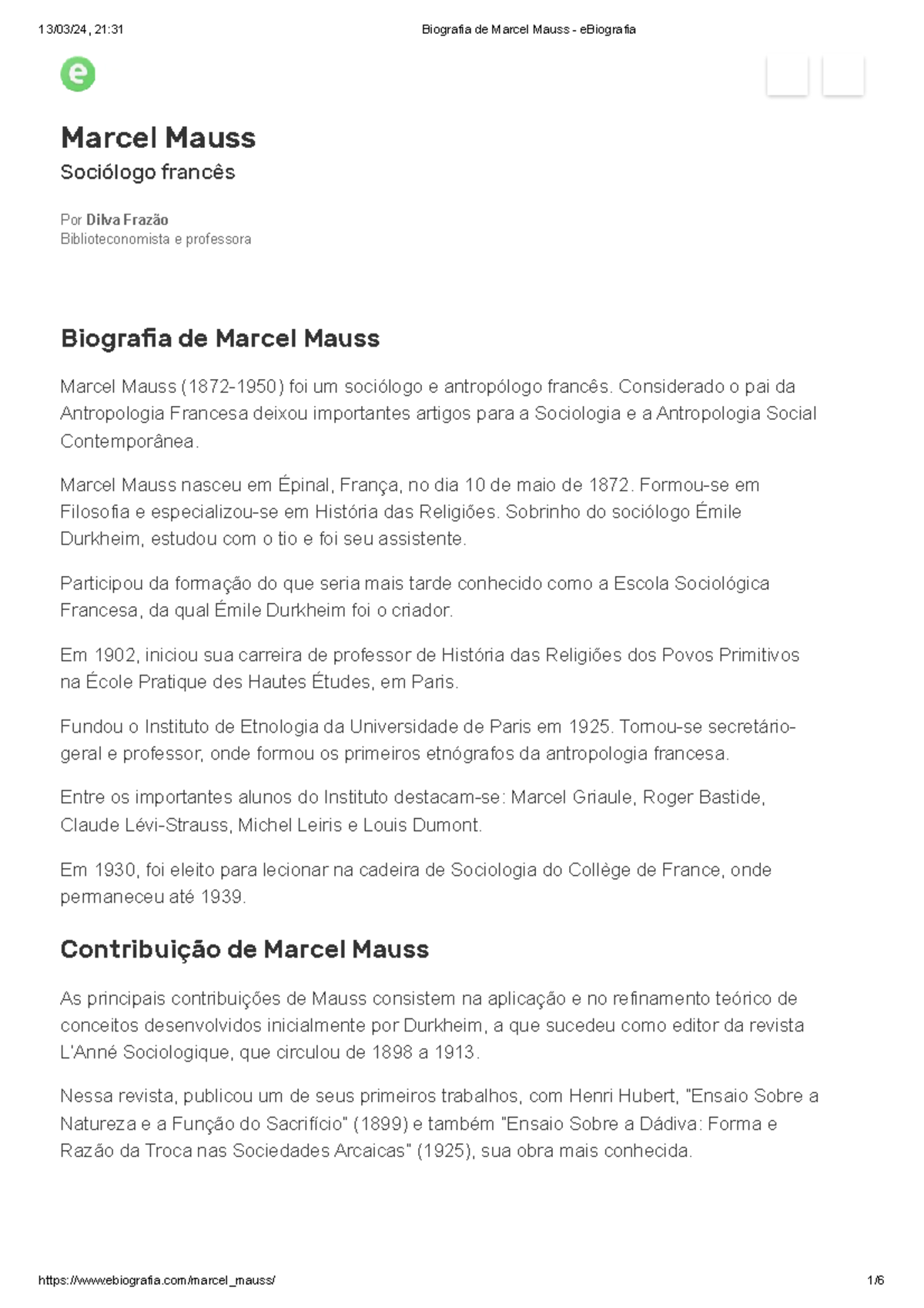 Biografia de Marcel Mauss - e Biografia - Marcel Mauss Sociólogo ...